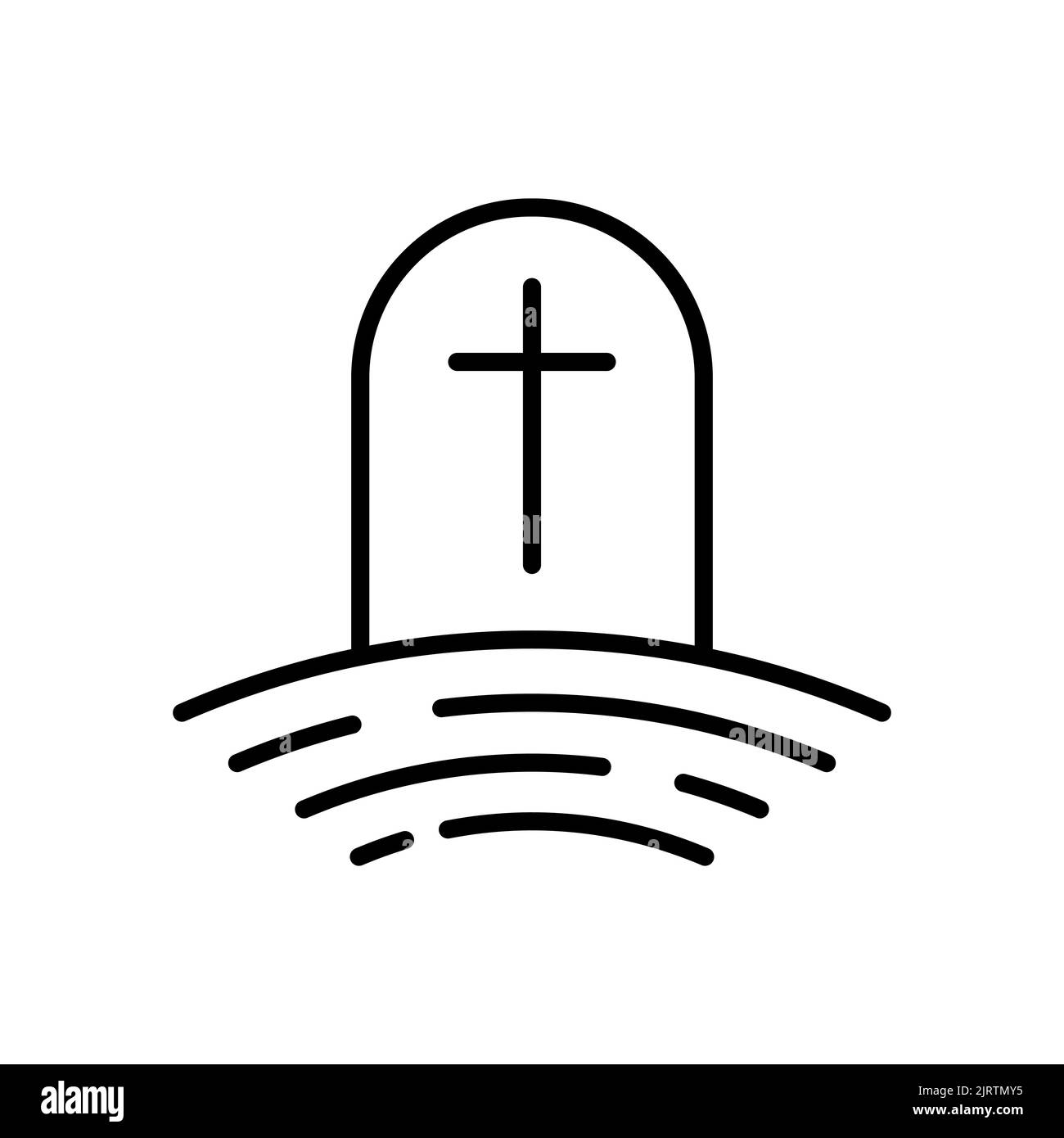 Cemetery gravestone with cross. Linear icon of tombstone. Vector ...