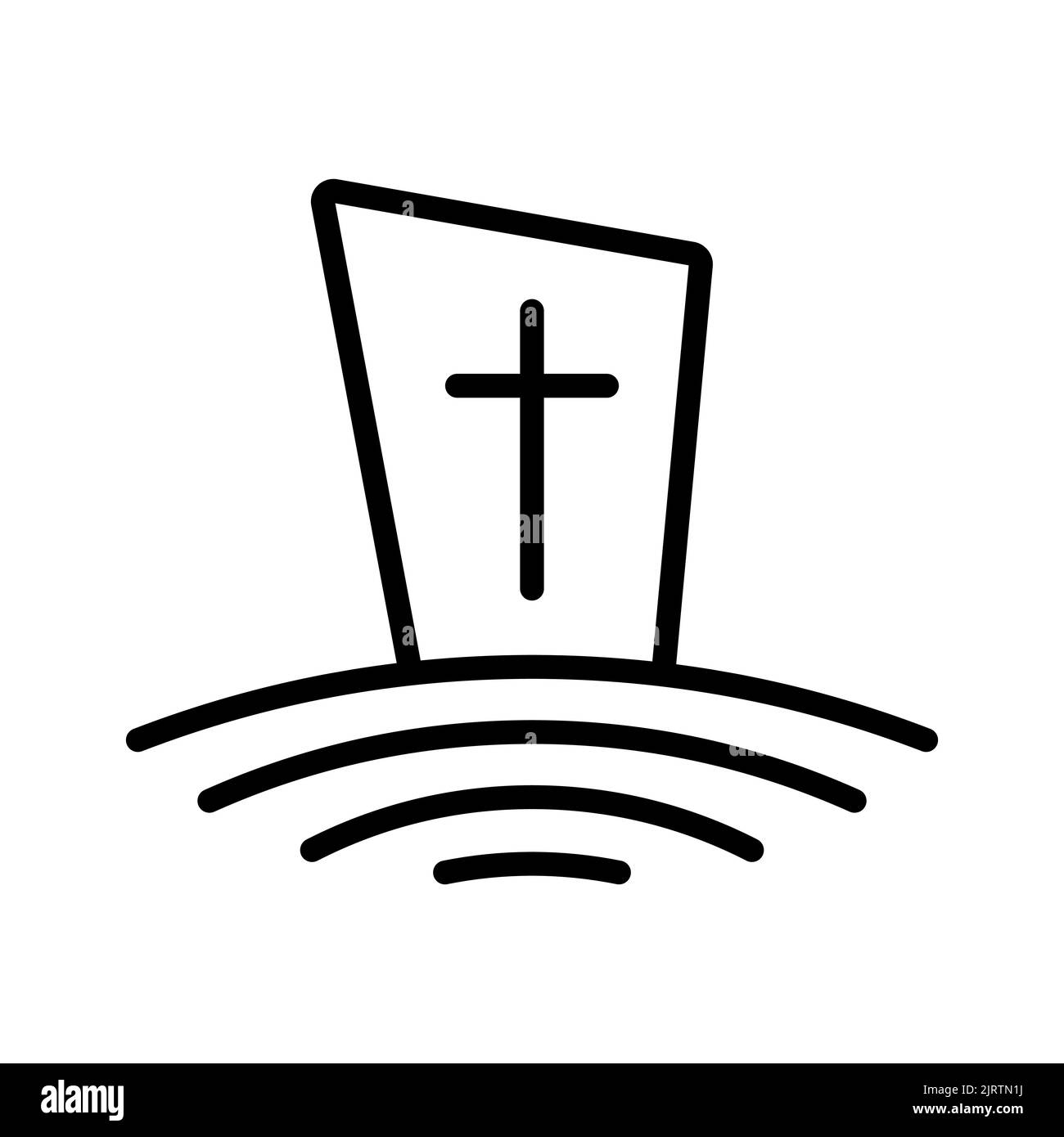 Cemetery gravestone with cross. Linear icon of tombstone. Vector ...