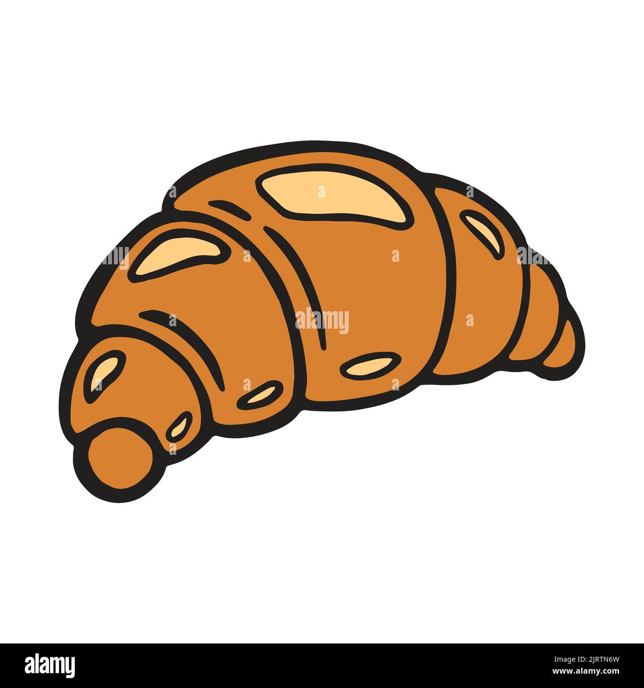 Cute hand drawn croissant. Color image of croissant in flat design ...