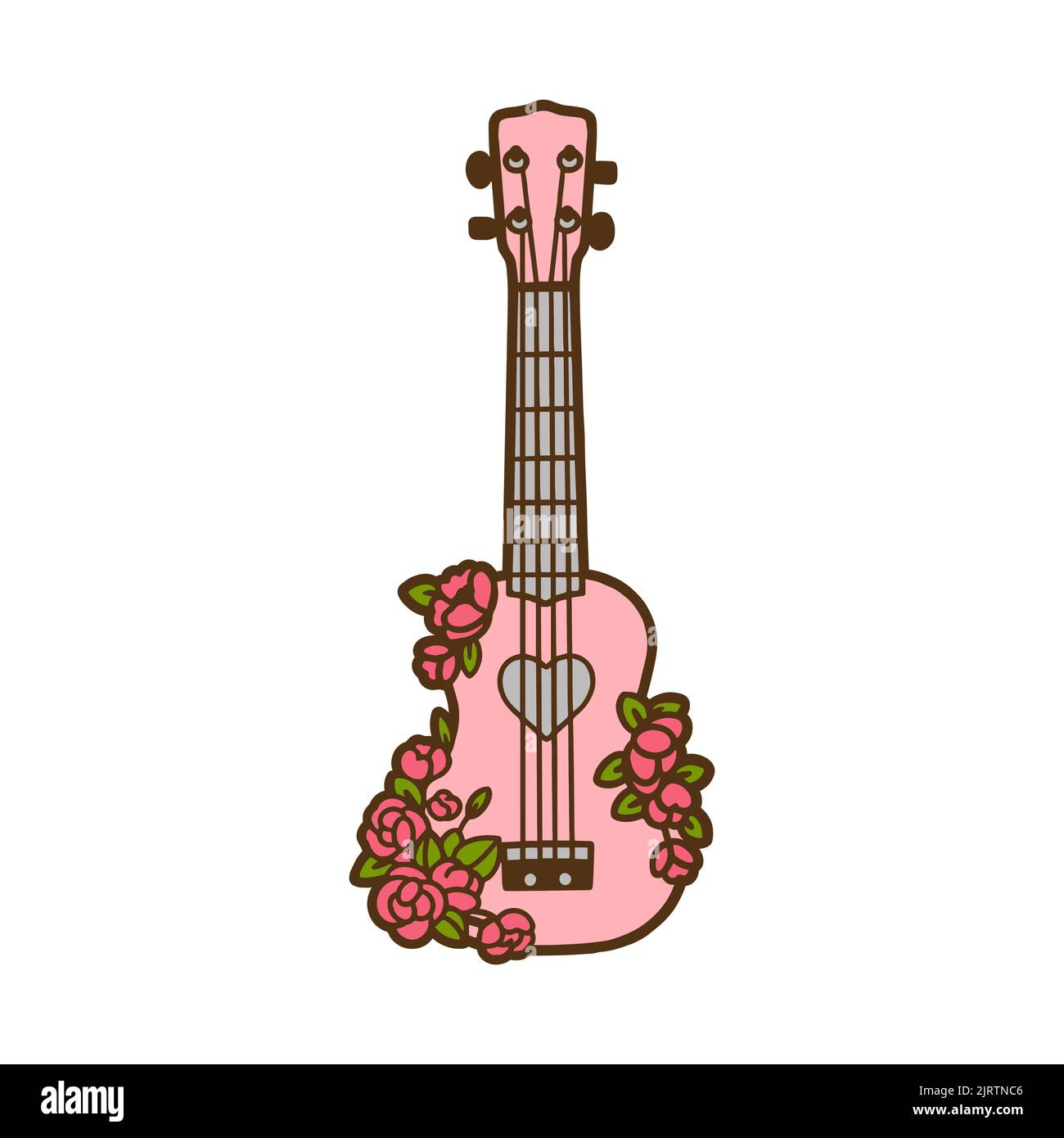 Cute hand drawn guitar with flowers. Color image of guitar in flat ...