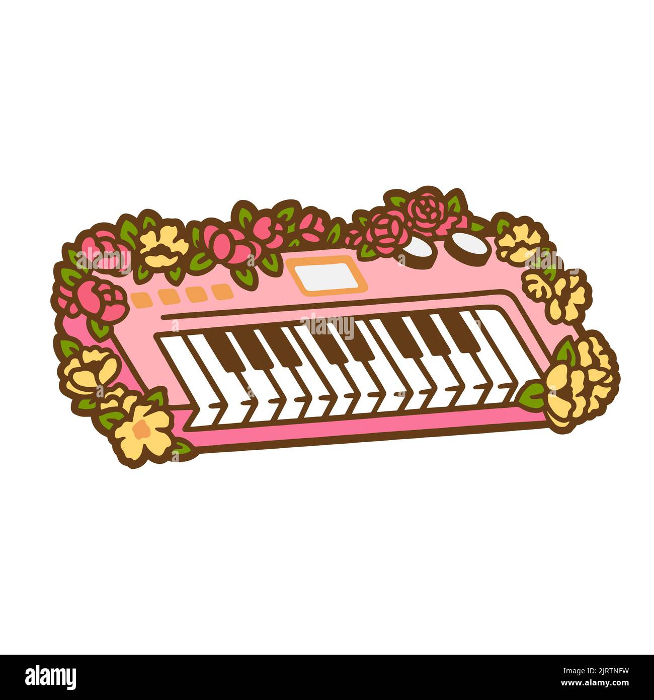 Cute hand drawn synthesizer with flowers. Color image of synthesizer in ...