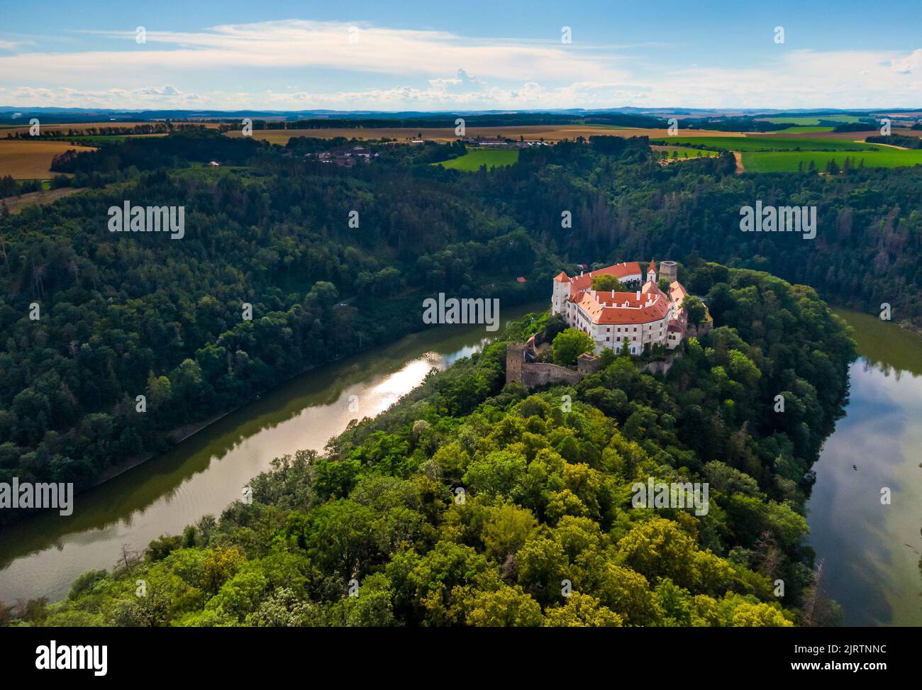 Aerial view of Bitov castle near Dyje river. Landscape panoramic view ...