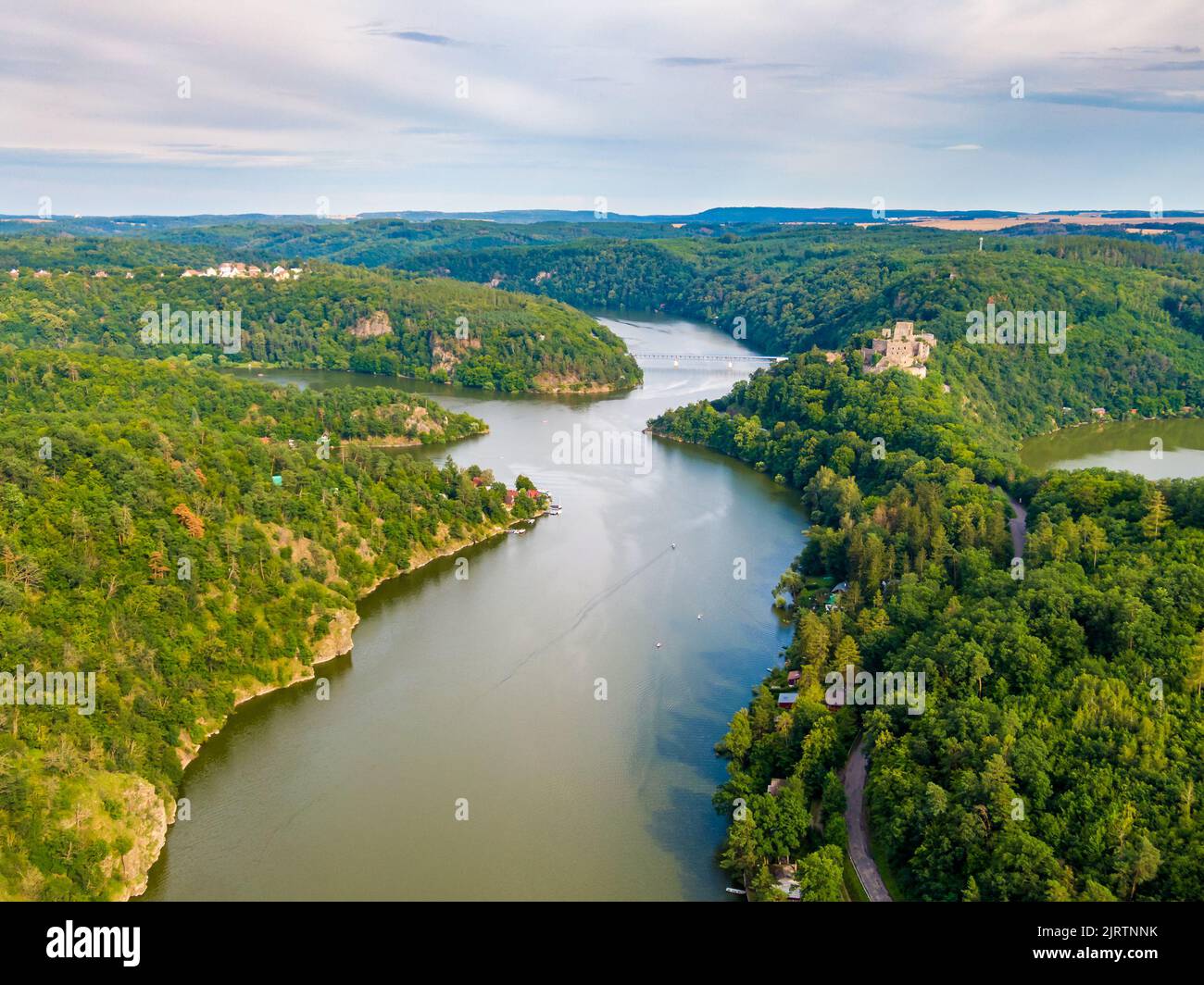 Aerial view of Cornstejn castle near Dyje river. Landscape panoramic ...