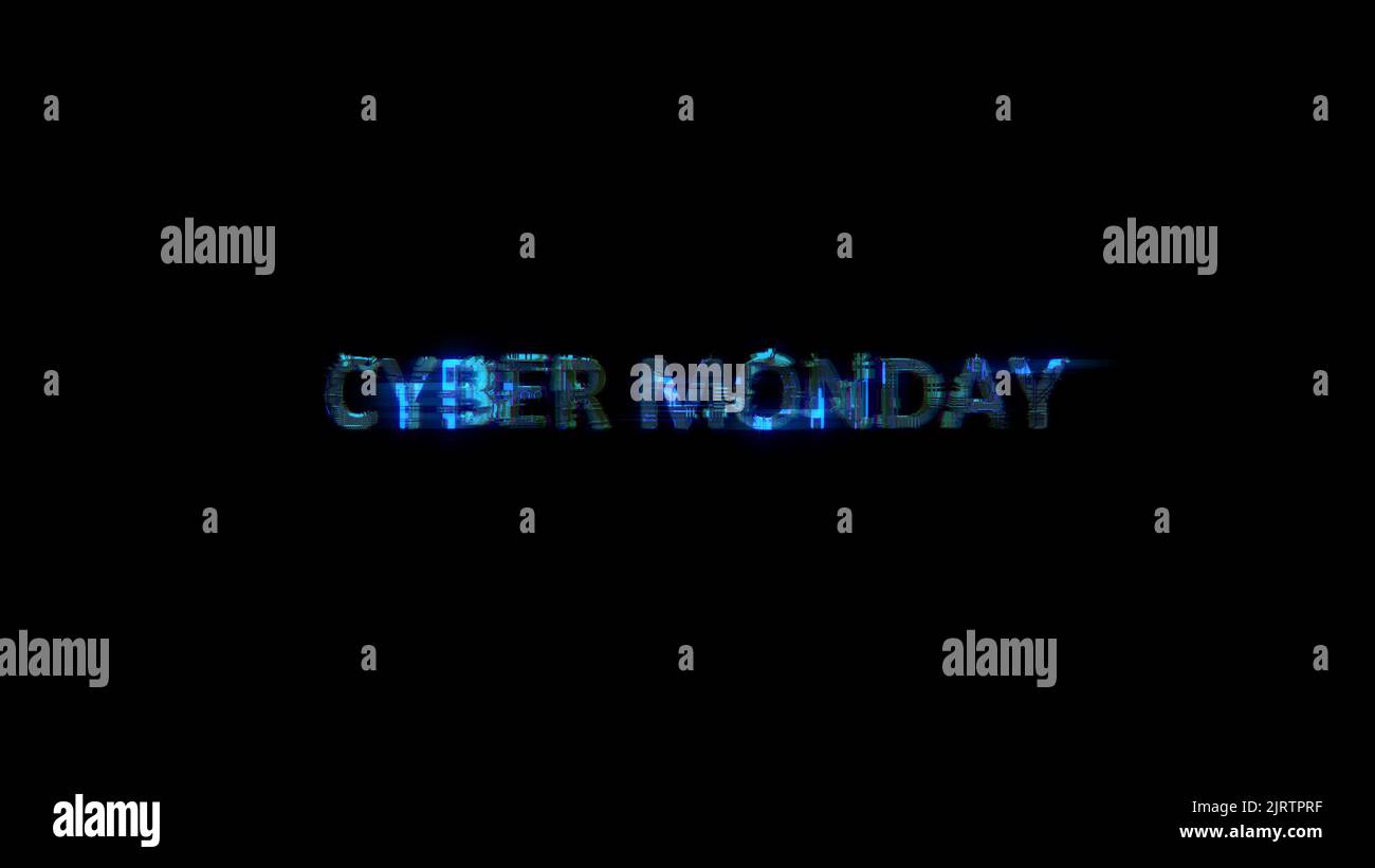 cybernetical electrical light shining text CYBER MONDAY in glitch style ...