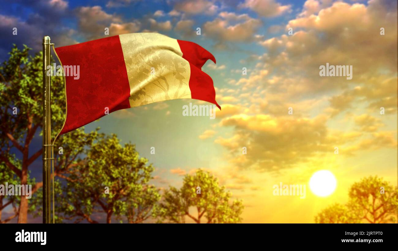 waving flag of Peru at sunrise for independence day - abstract 3D ...