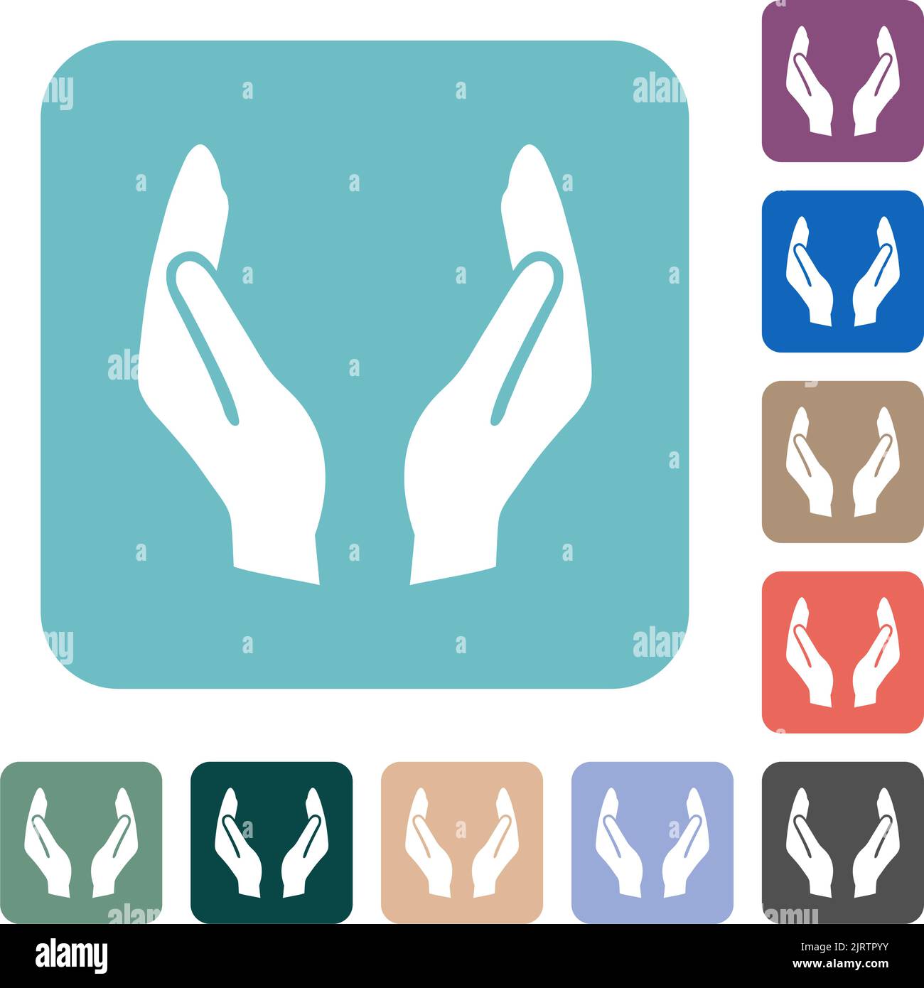 Empty protecting hands solid white flat icons on color rounded square ...