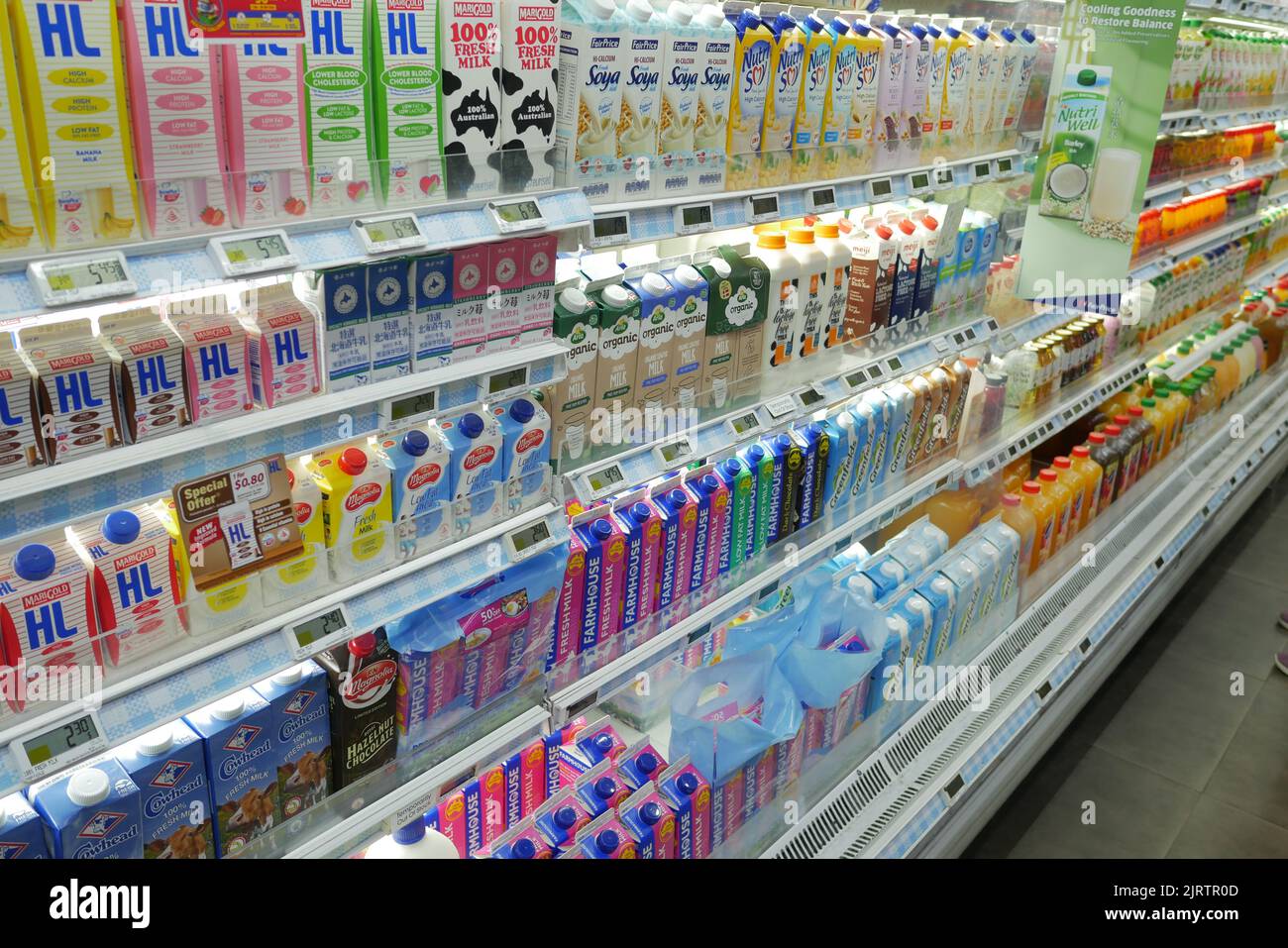 Singapore 23 june 2022. bottle of different band milk display for sale ...