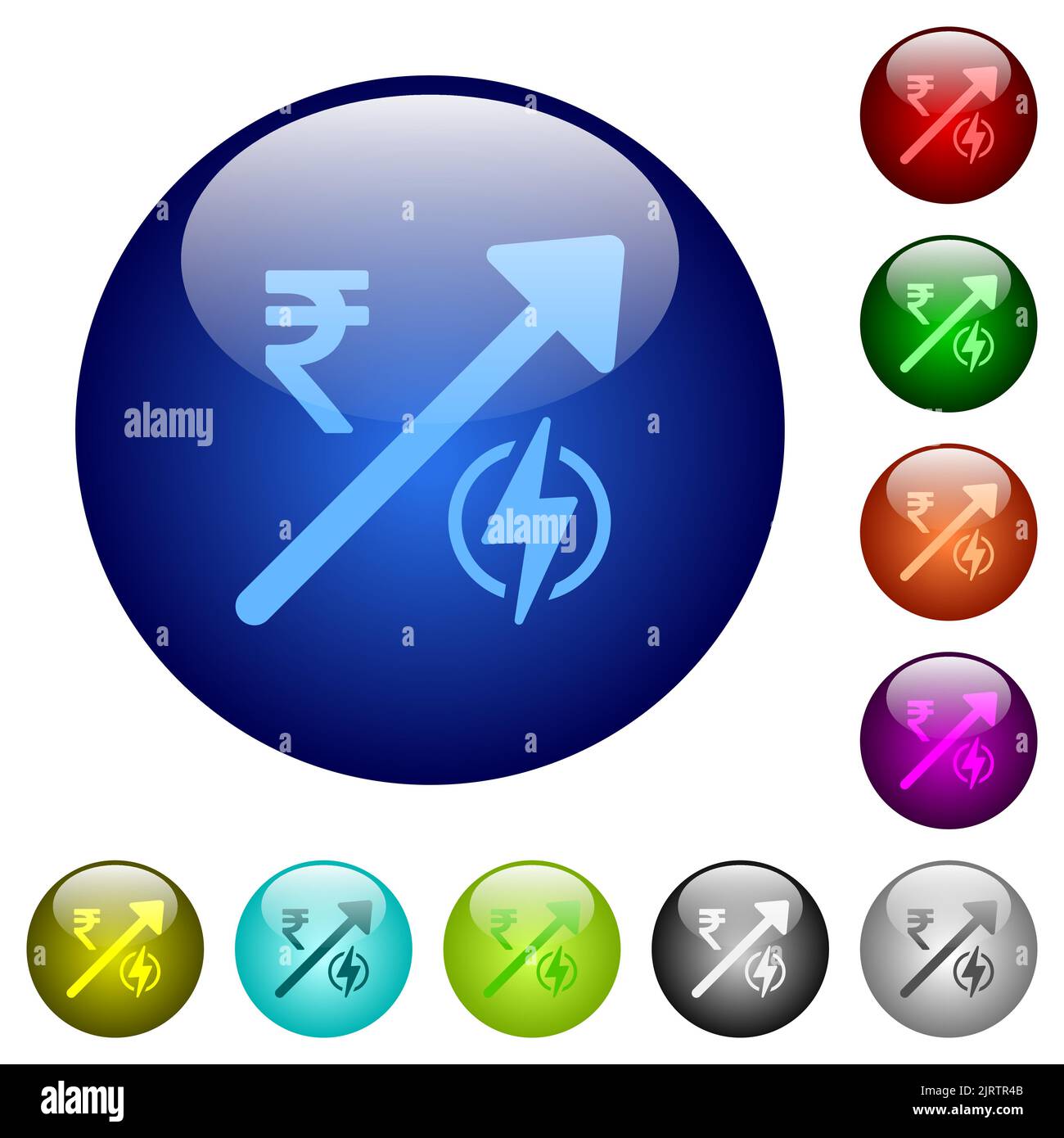 Rising electricity energy Indian Rupee prices icons on round glass ...