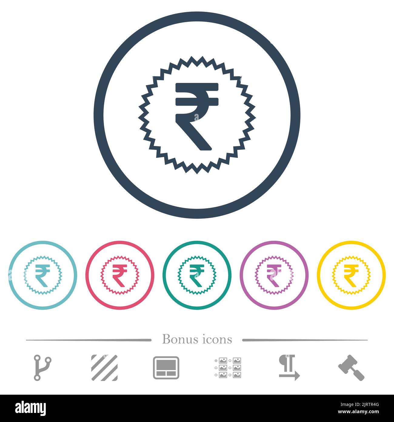 Indian Rupee sticker alternate flat color icons in round outlines. 6 ...
