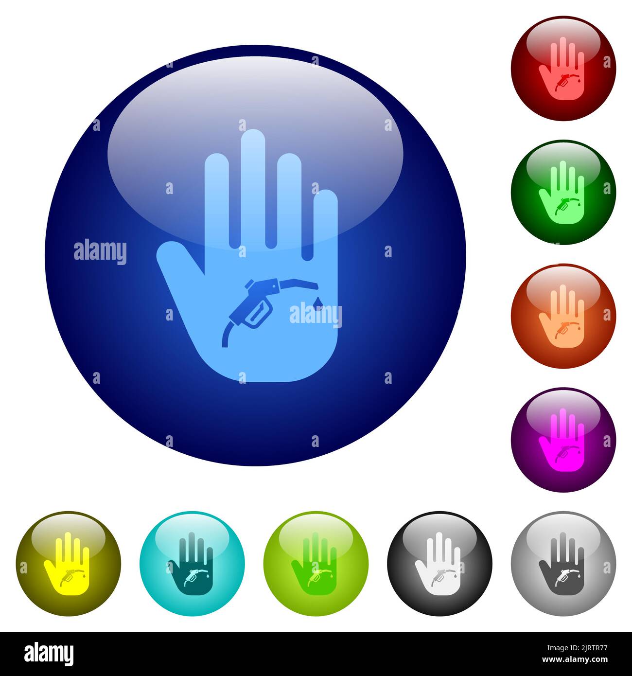Hand shaped fuel sanction sign solid icons on round glass buttons in ...