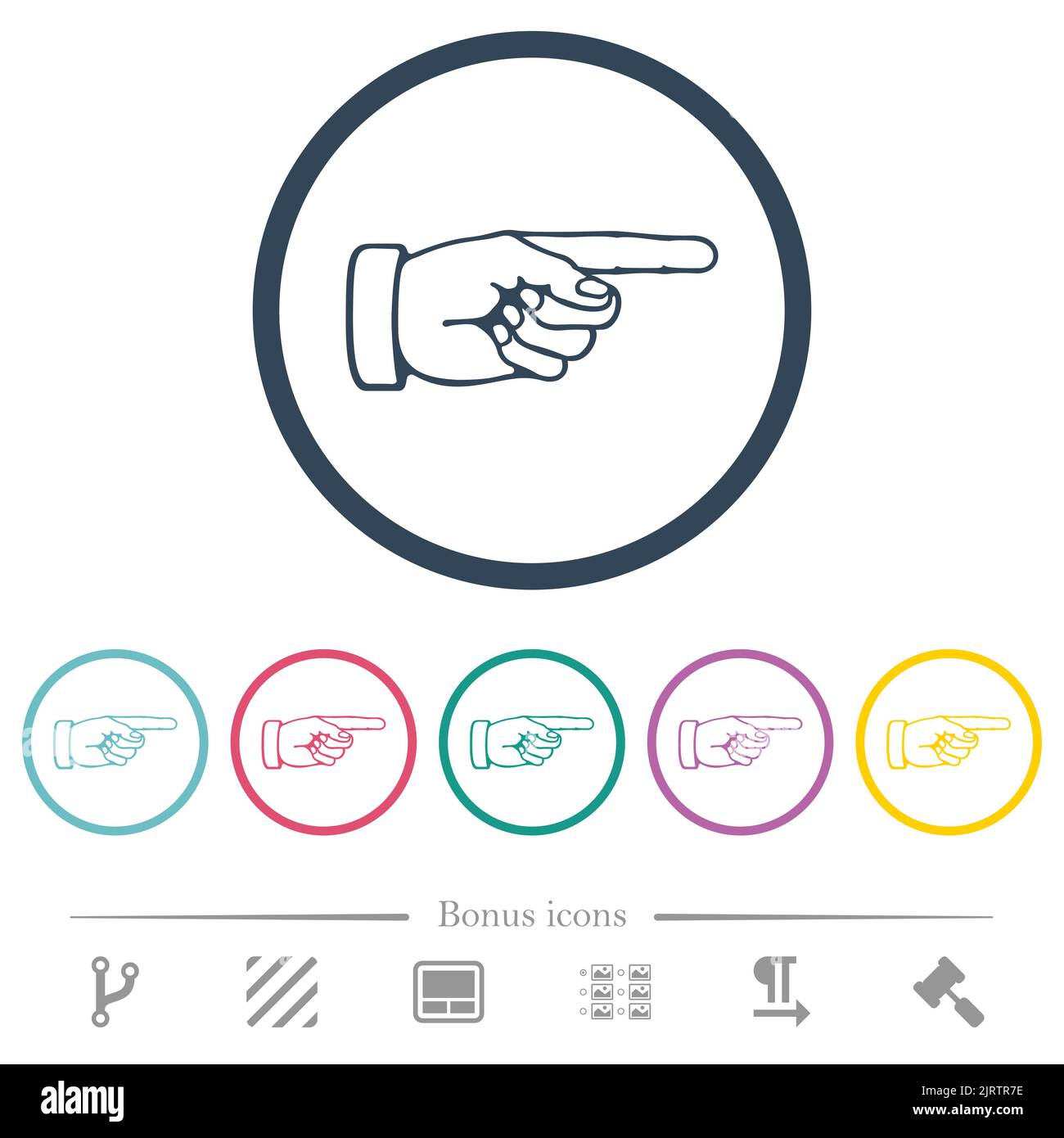 Right pointing hand outline drawing flat color icons in round outlines ...