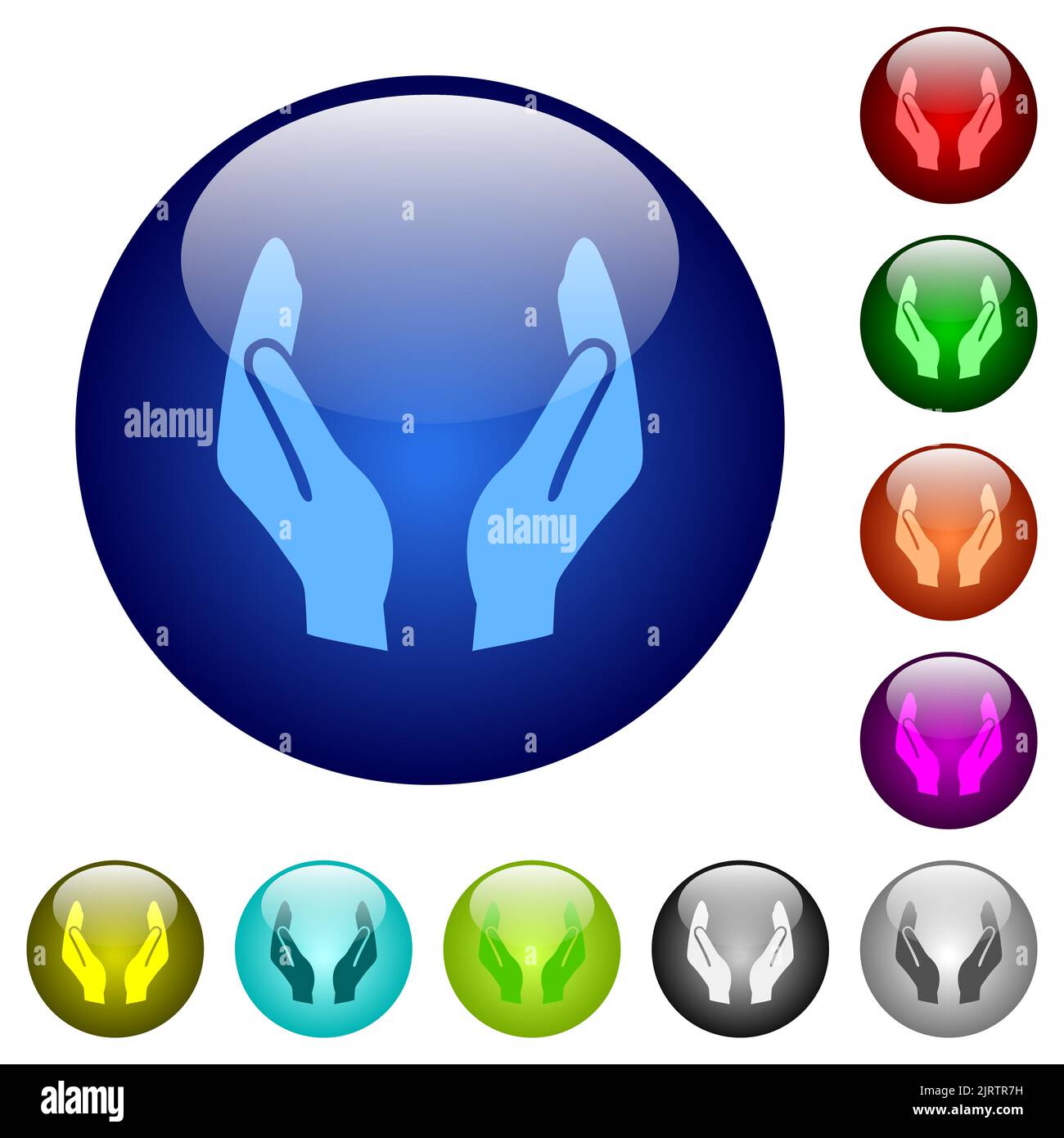 Empty protecting hands solid icons on round glass buttons in multiple ...