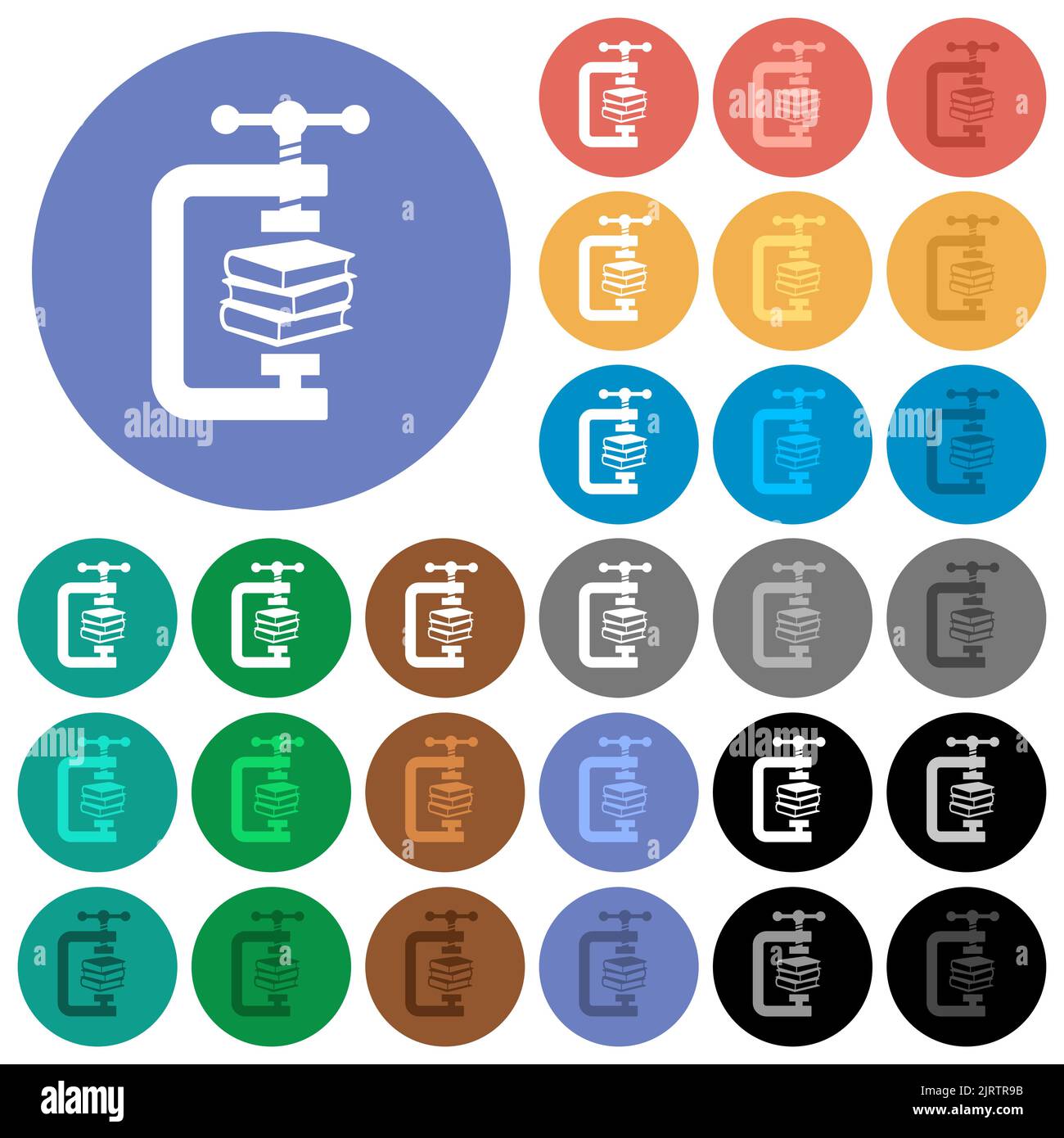 compressing books with vise clamp multi colored flat icons on round ...