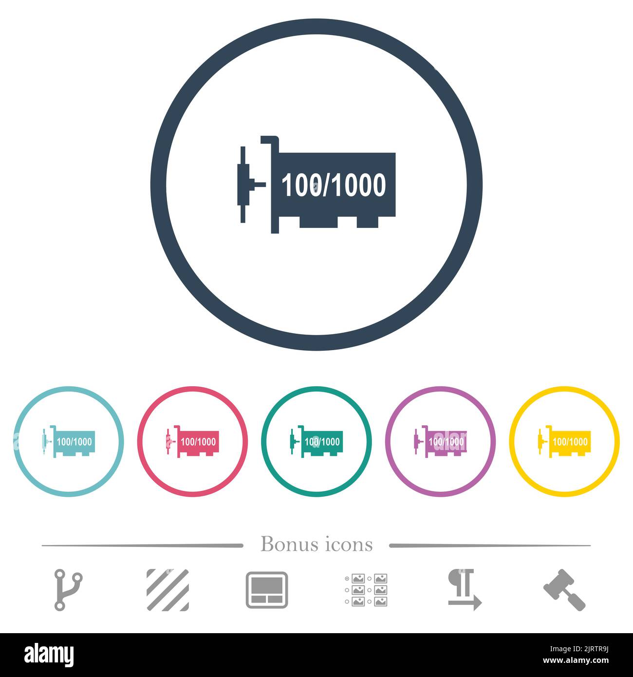 Gigabit ethernet network controller flat color icons in round outlines ...