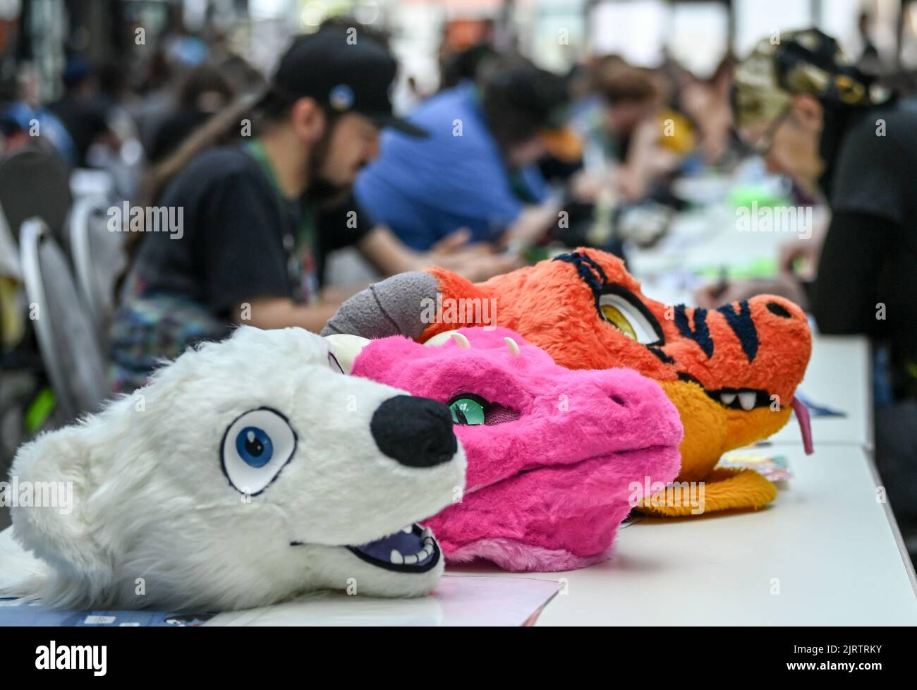 Berlin, Germany. 25th Aug, 2022. Heads of animal costumes of various ...