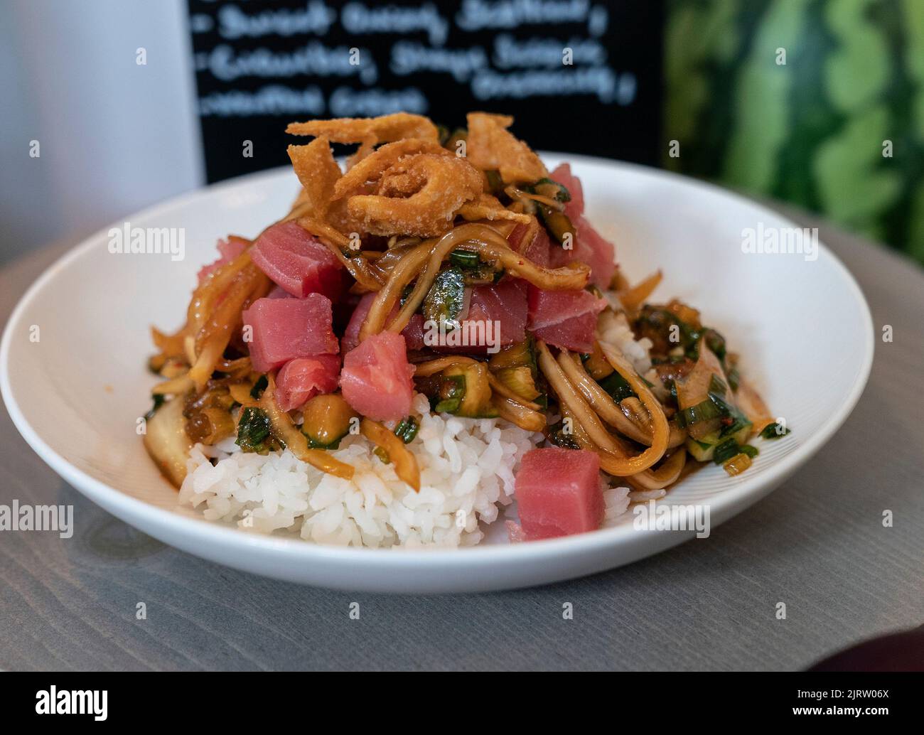 New York, New York, USA. 25th Aug, 2022. Tuna rice bowl by Poke Yachty ...