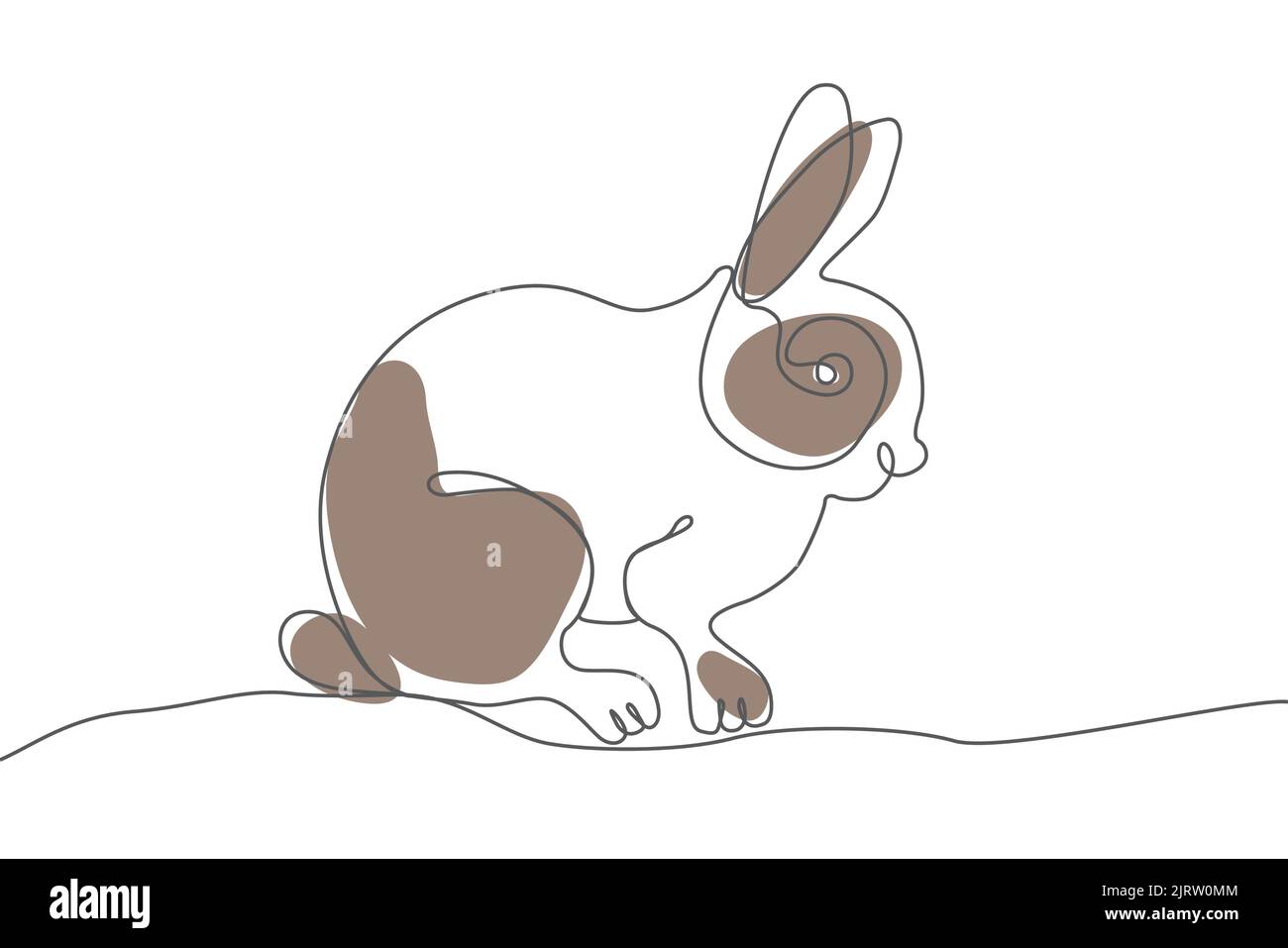 Rabbit continuous line hand drawn icon. Drawing art Brown flat ...