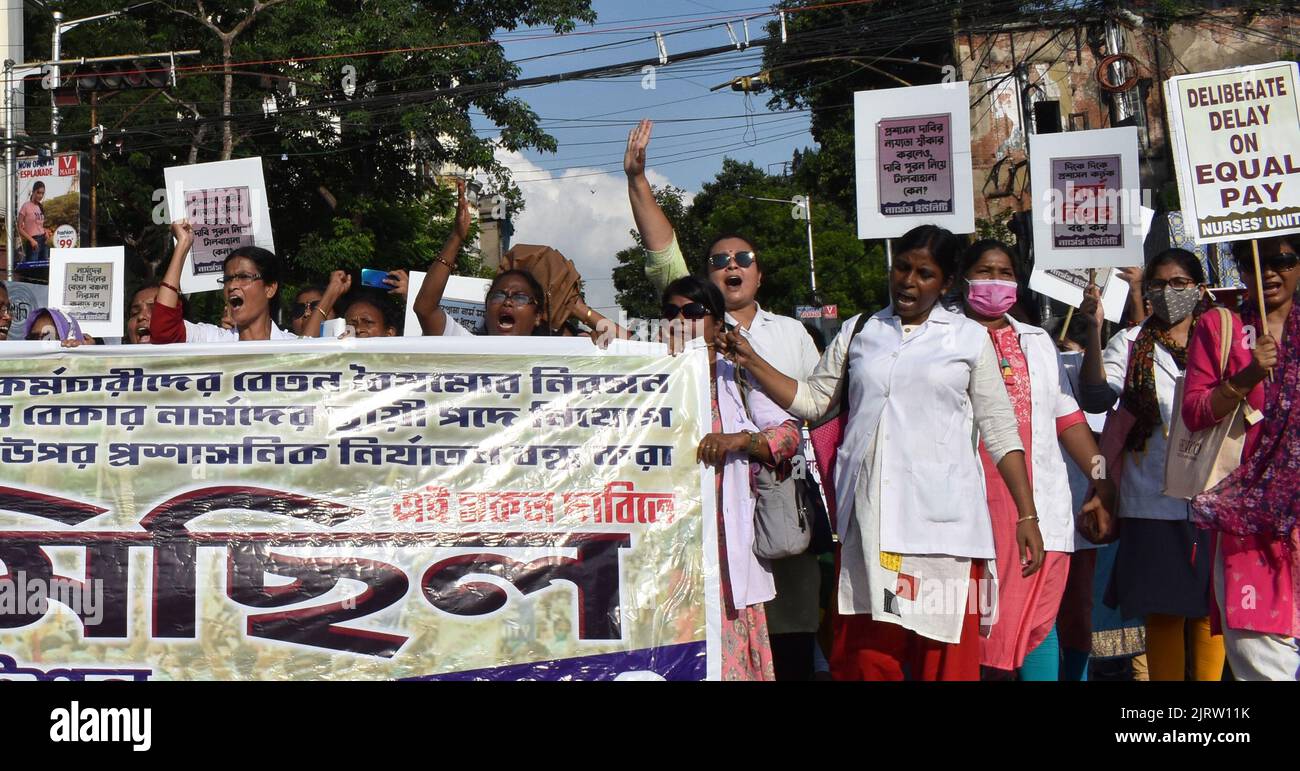 Kolkata, West Bengal, India. 8th Jan, 2019. The members of the Nurses Unity held a mass rally in ...