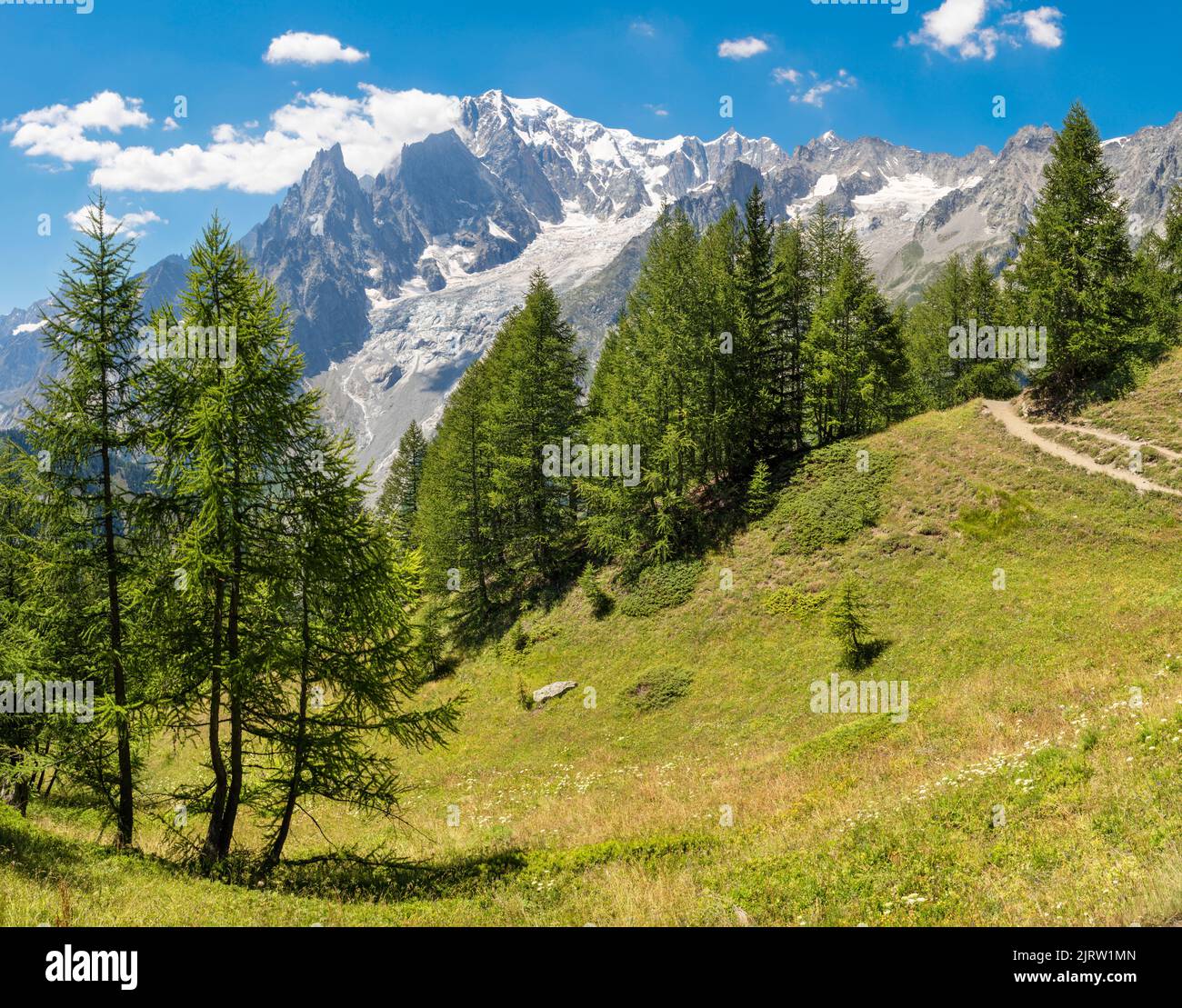 The Mont Blanc massif from Val Ferret valley in Italy Stock Photo - Alamy