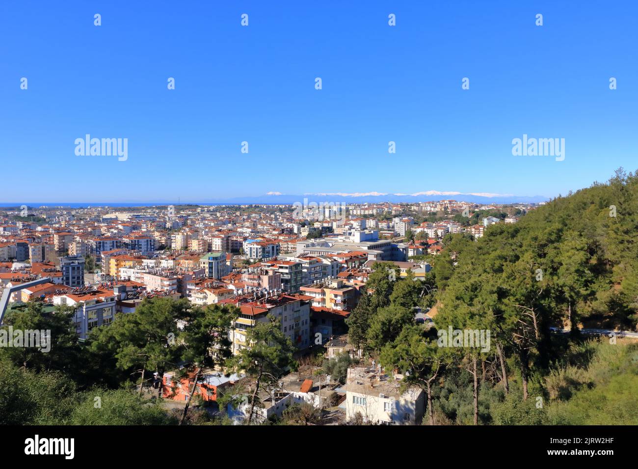 Manavgat city aerial panoramic view in the Antalya region in Turkey ...
