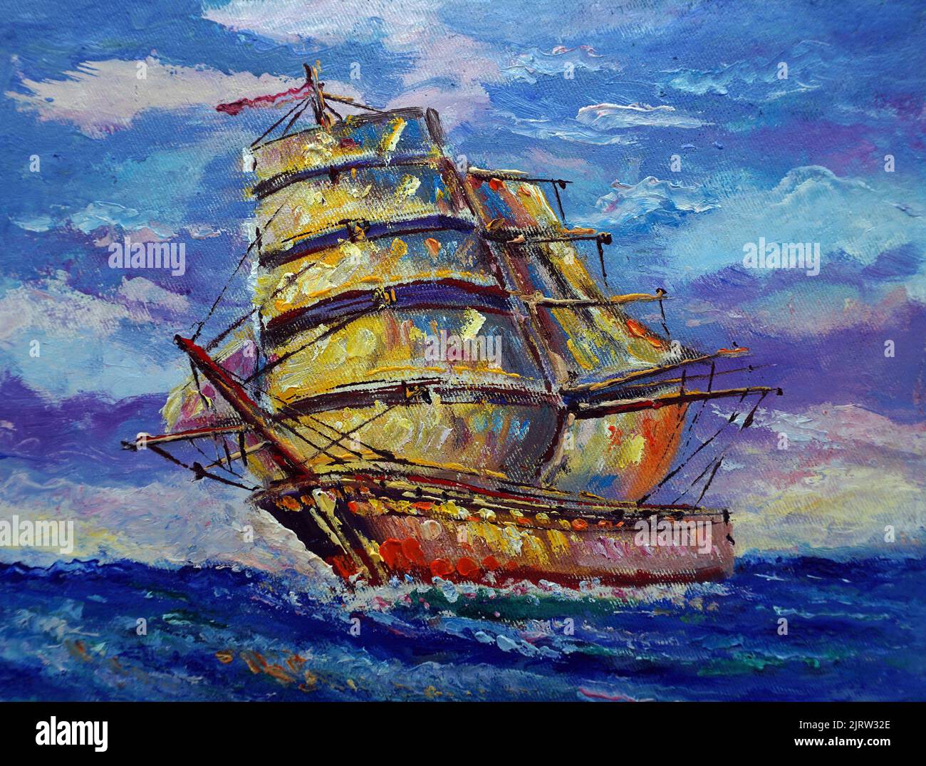 art oil painting sailboat , barque in sea from thailand Stock Photo - Alamy