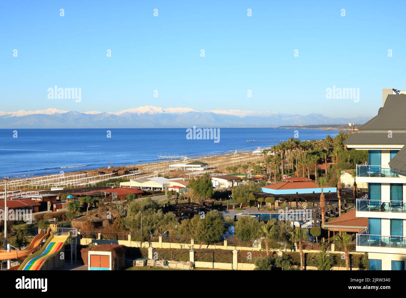 Aerial View Of The Beach On the Turkish Riviera. Evrenseki, Side ...