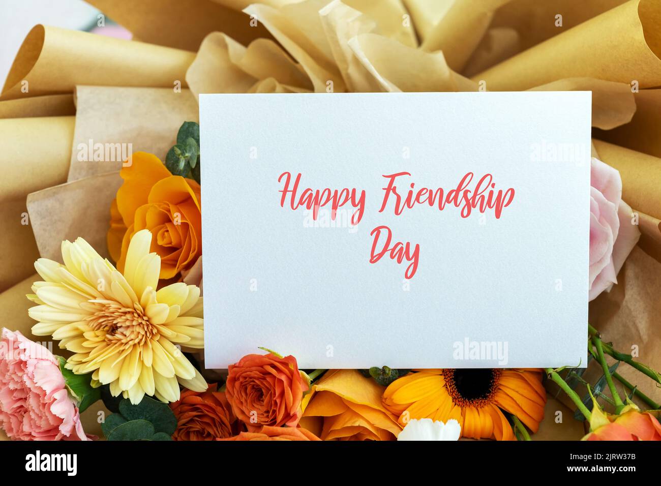 Happy Friendship Day Card With Mixed Flower Bouquet Stock Photo - Alamy