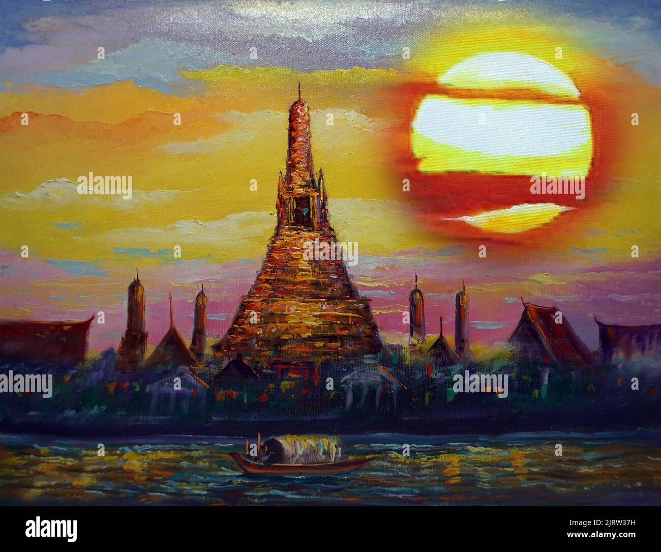 Art painting Oil color , Wat Arun ,Temple of Dawn Stock Photo - Alamy
