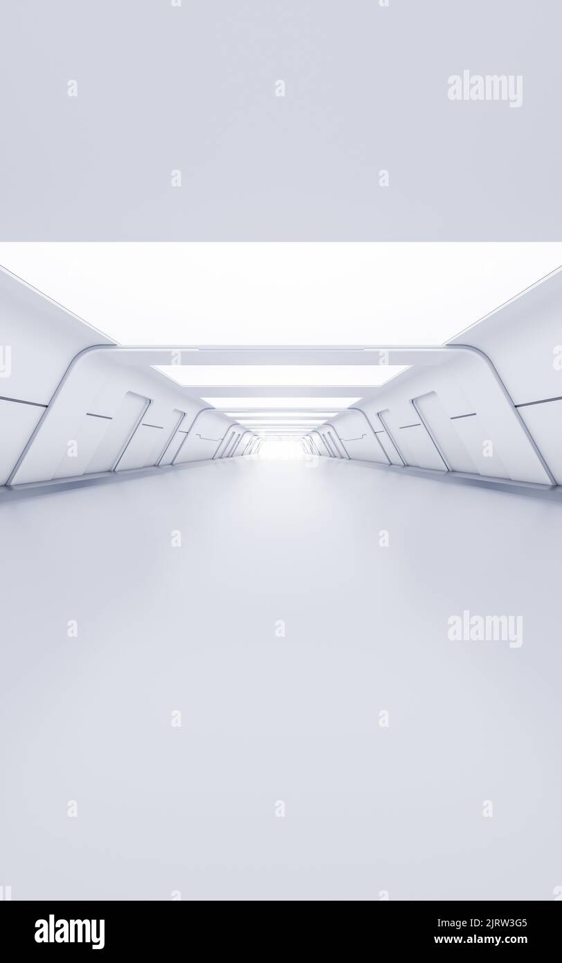 Empty white tunnel with futuristic style, 3d rendering. Computer ...