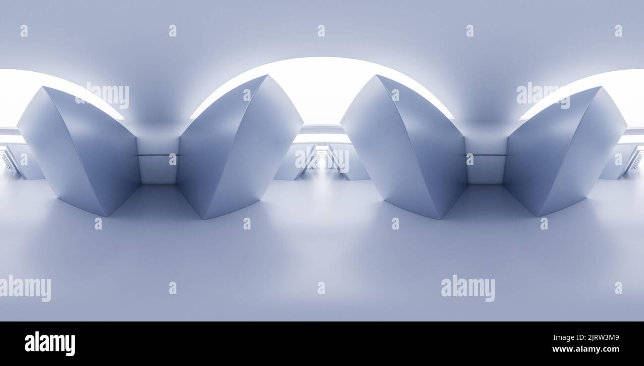 Empty white tunnel with futuristic style, 3d rendering. 360-degree seamless panoramic view ...