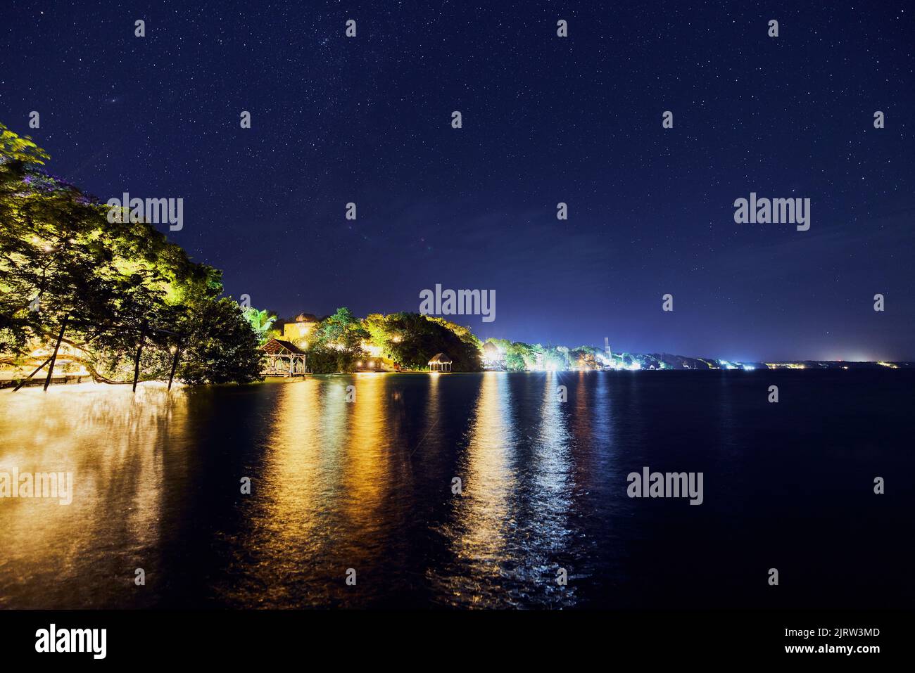 A scenic night coastal view of Bacalar, Quintana Roo, Mexico Stock ...