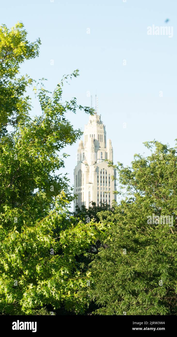 The Coventry War Memorial in the background of trees in England Stock ...