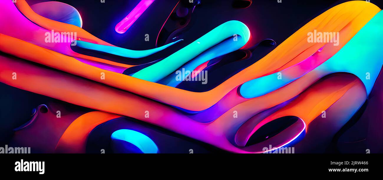 Abstract color texture. Modern futuristic pattern, neon lights on black ...