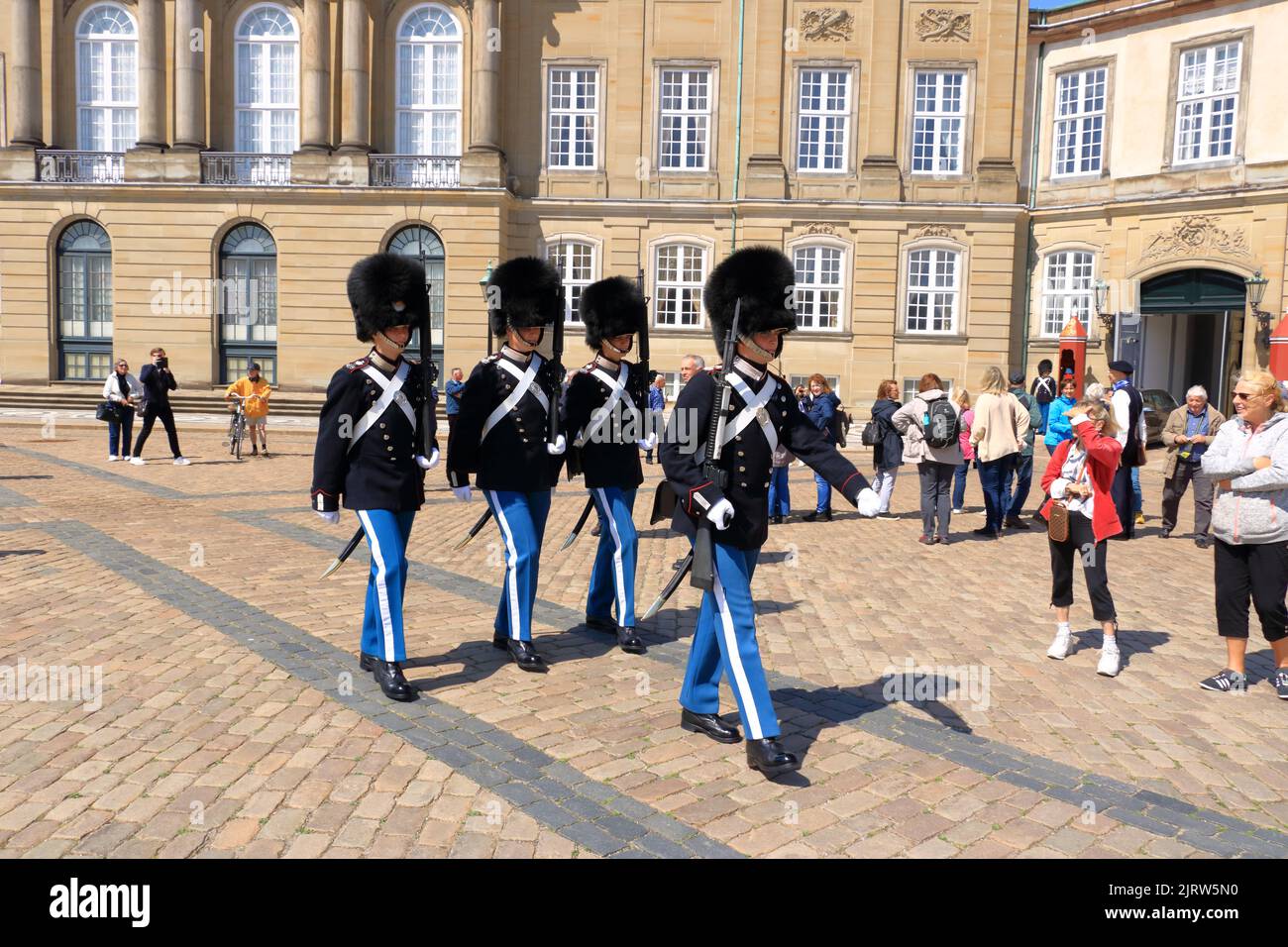 May 23 2022 - Copenhagen, Denmark: Guards marching outside royal palace ...