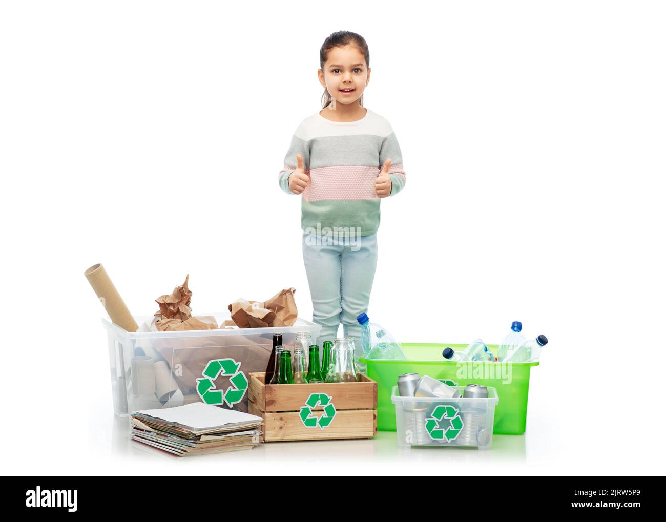 happy girl sorting paper, metal and plastic waste Stock Photo - Alamy
