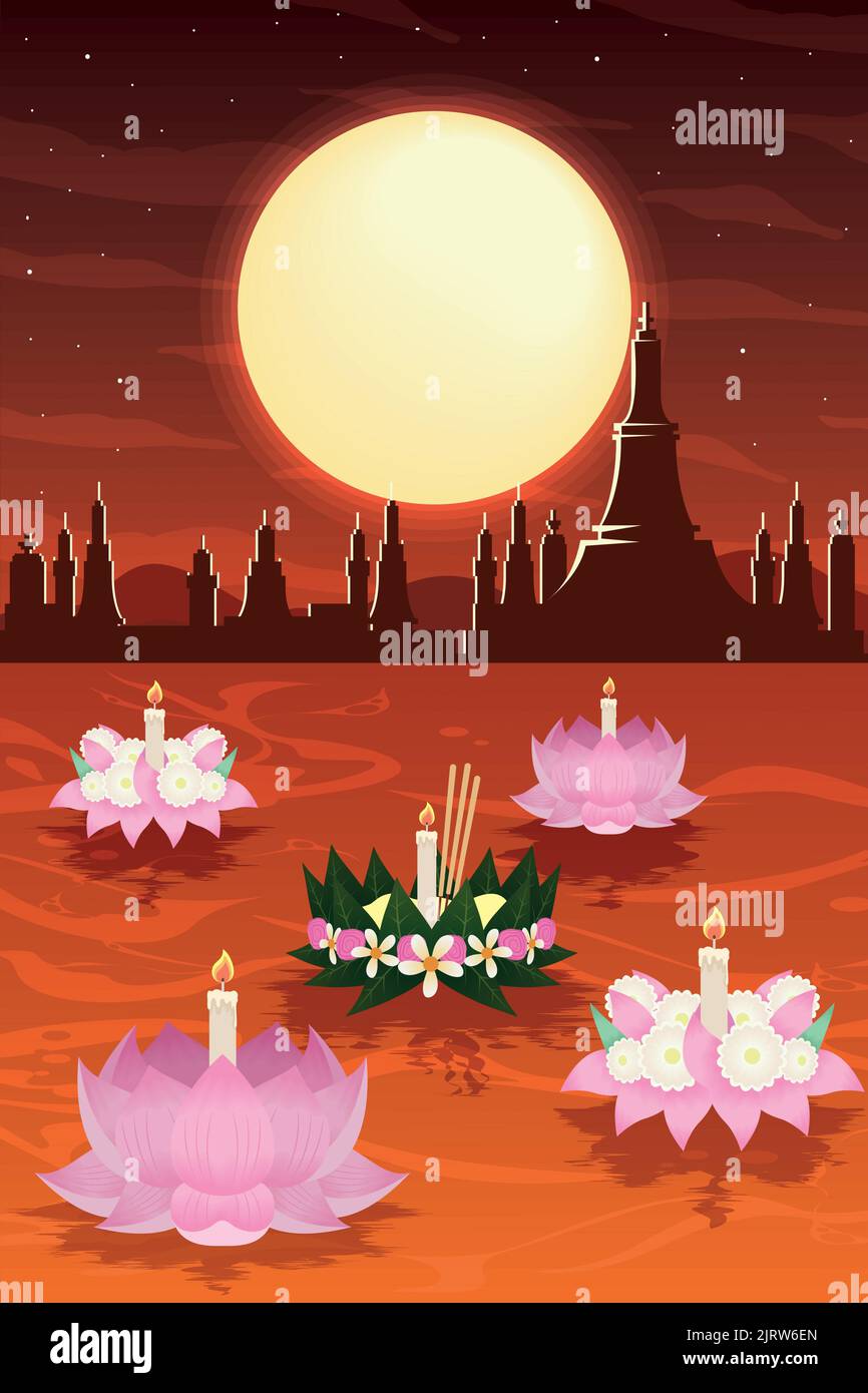 loy krathong red scene card Stock Vector Image & Art - Alamy