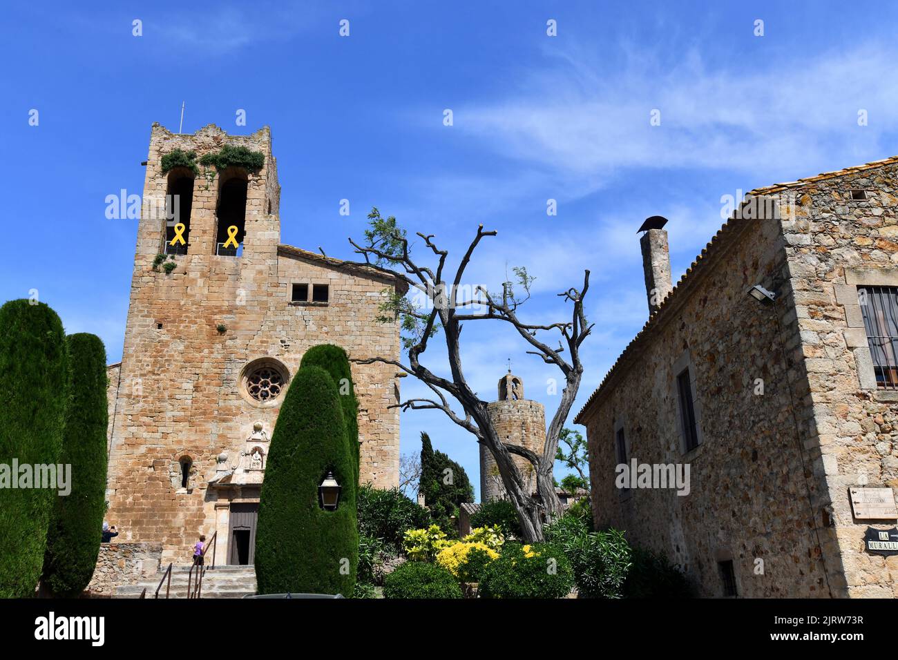 Church in Pals historic medieval village, Catalonia, Spain Stock Photo ...