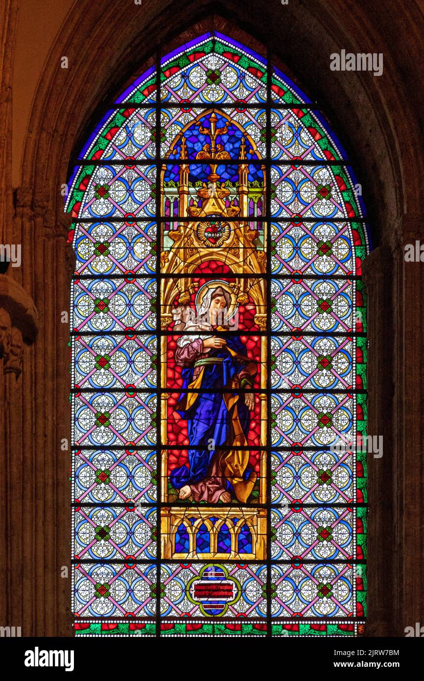 Ciudad Real, Spain. Stained glass window, inside the Catedral de ...