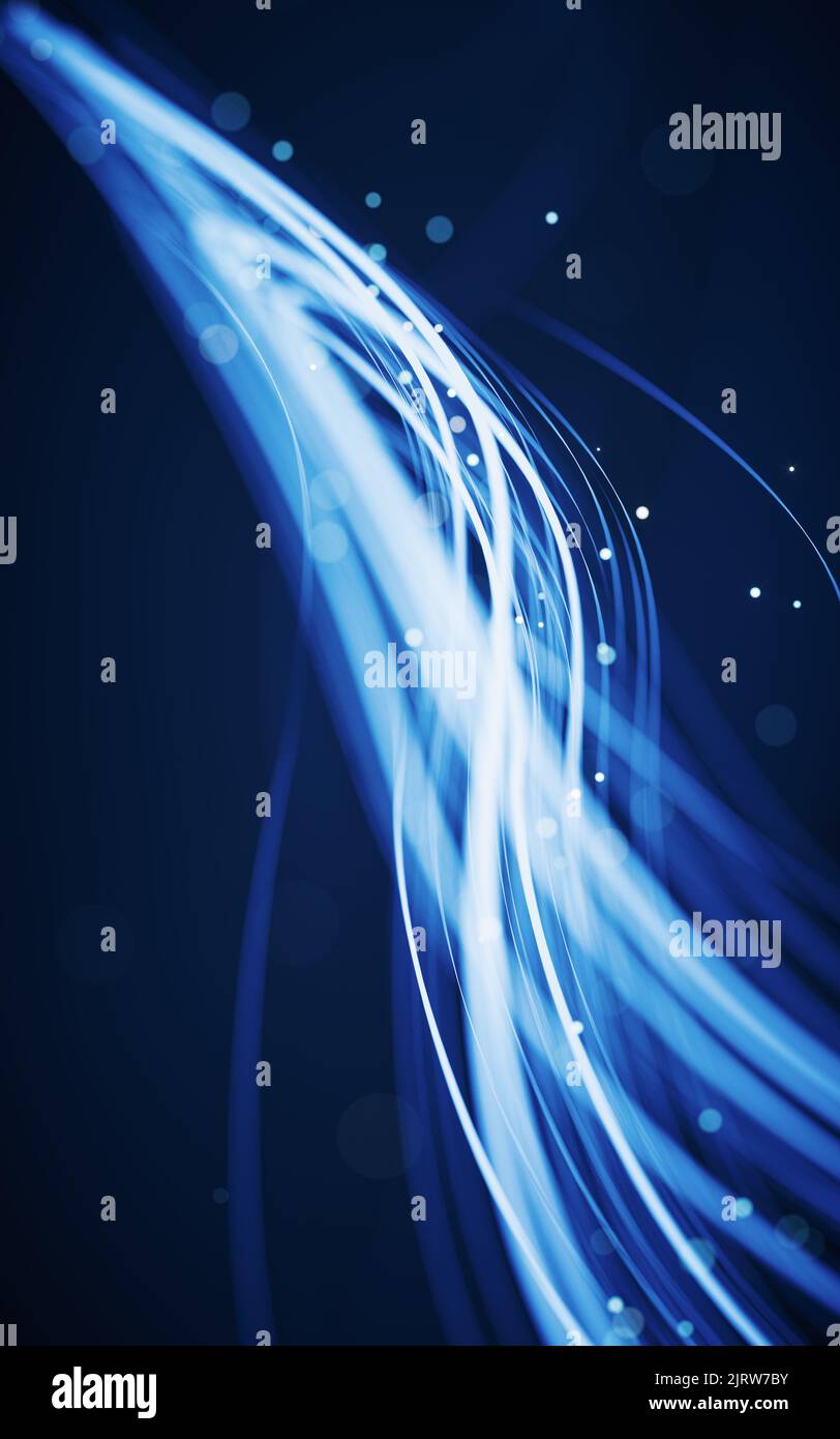 Flowing curves with glowing neon lines, 3d rendering. Computer digital ...