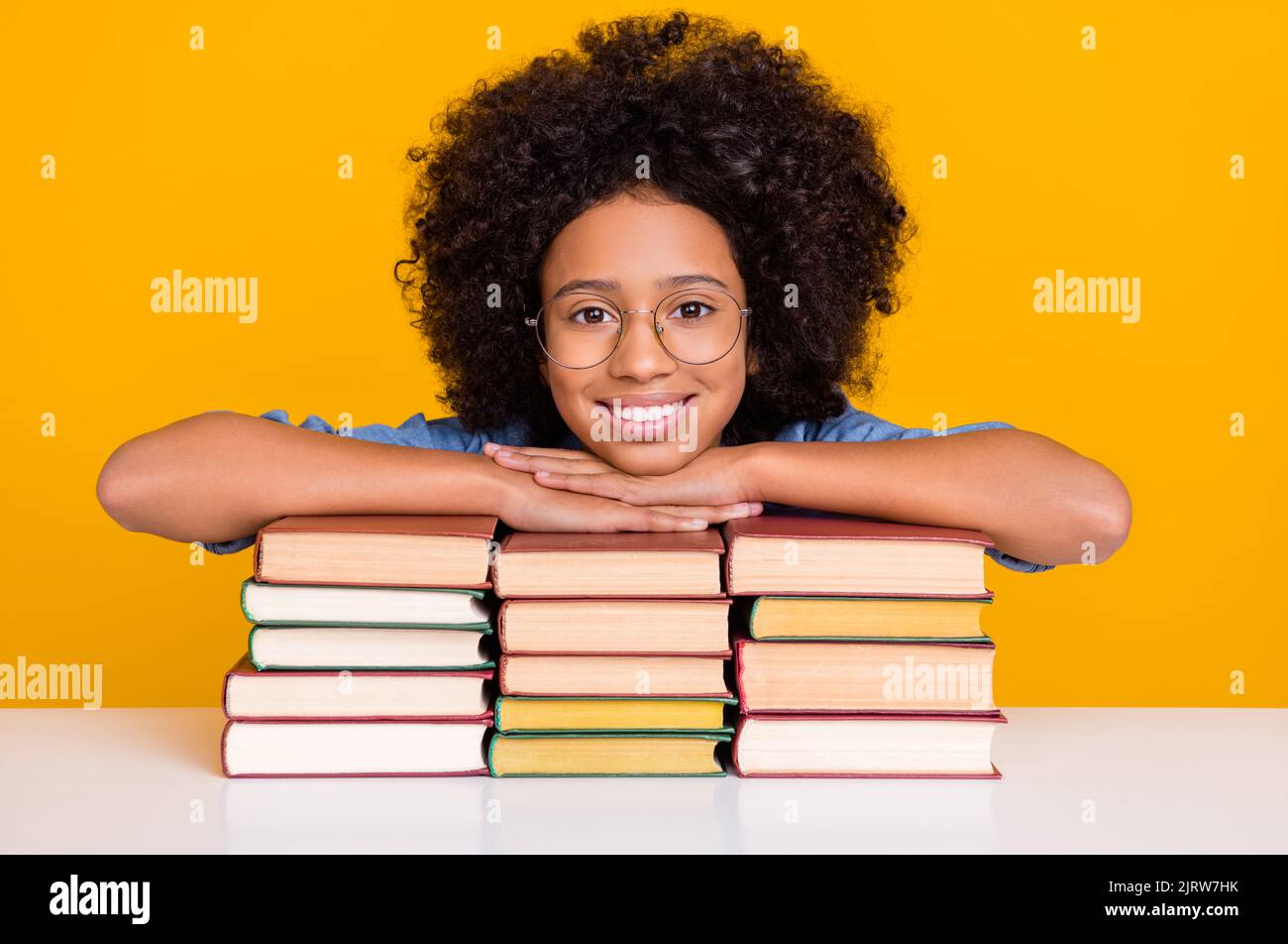 Portrait of attractive cheerful intelligent trendy girl preparing ...