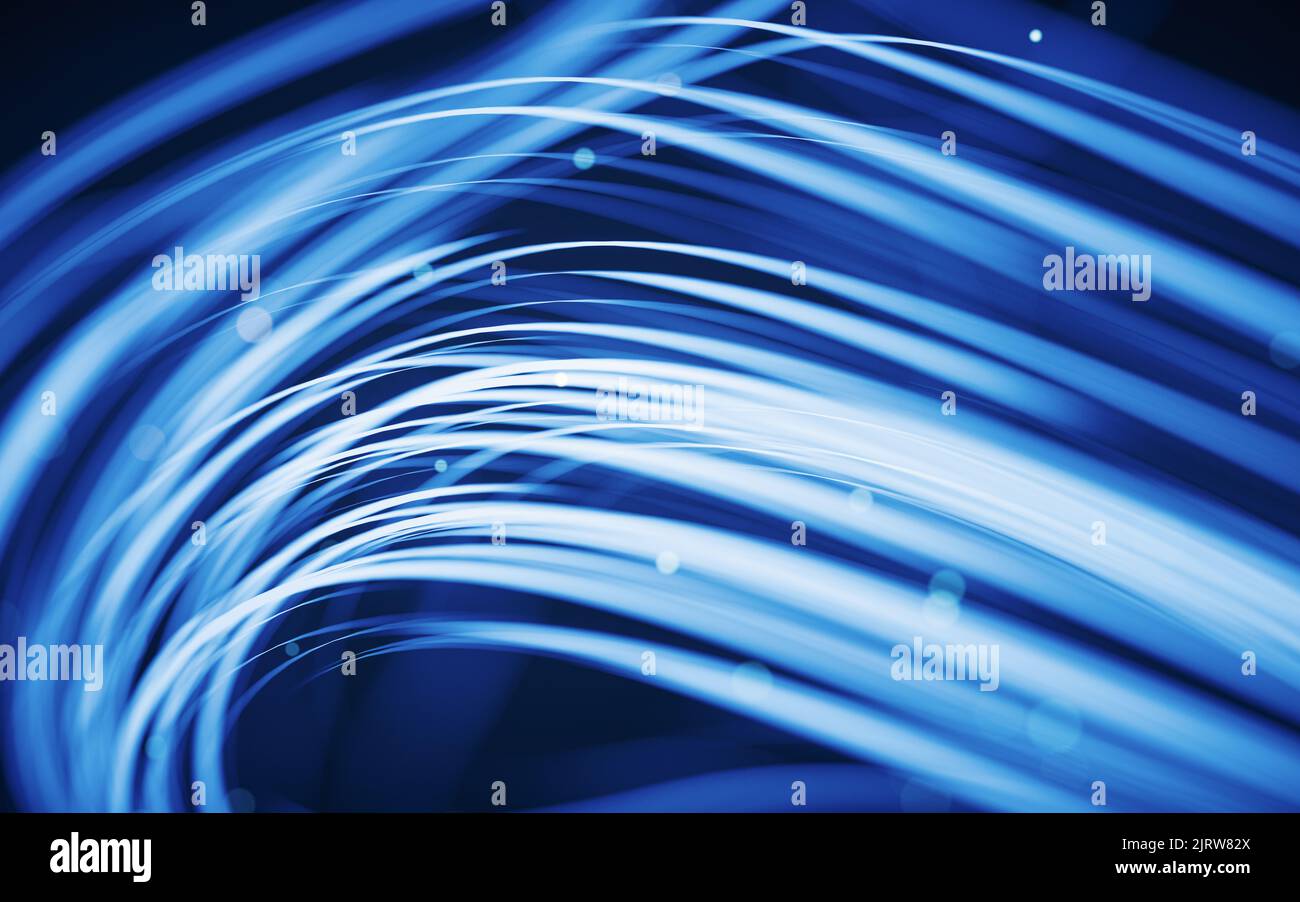 Flowing curves with glowing neon lines, 3d rendering. Computer digital ...