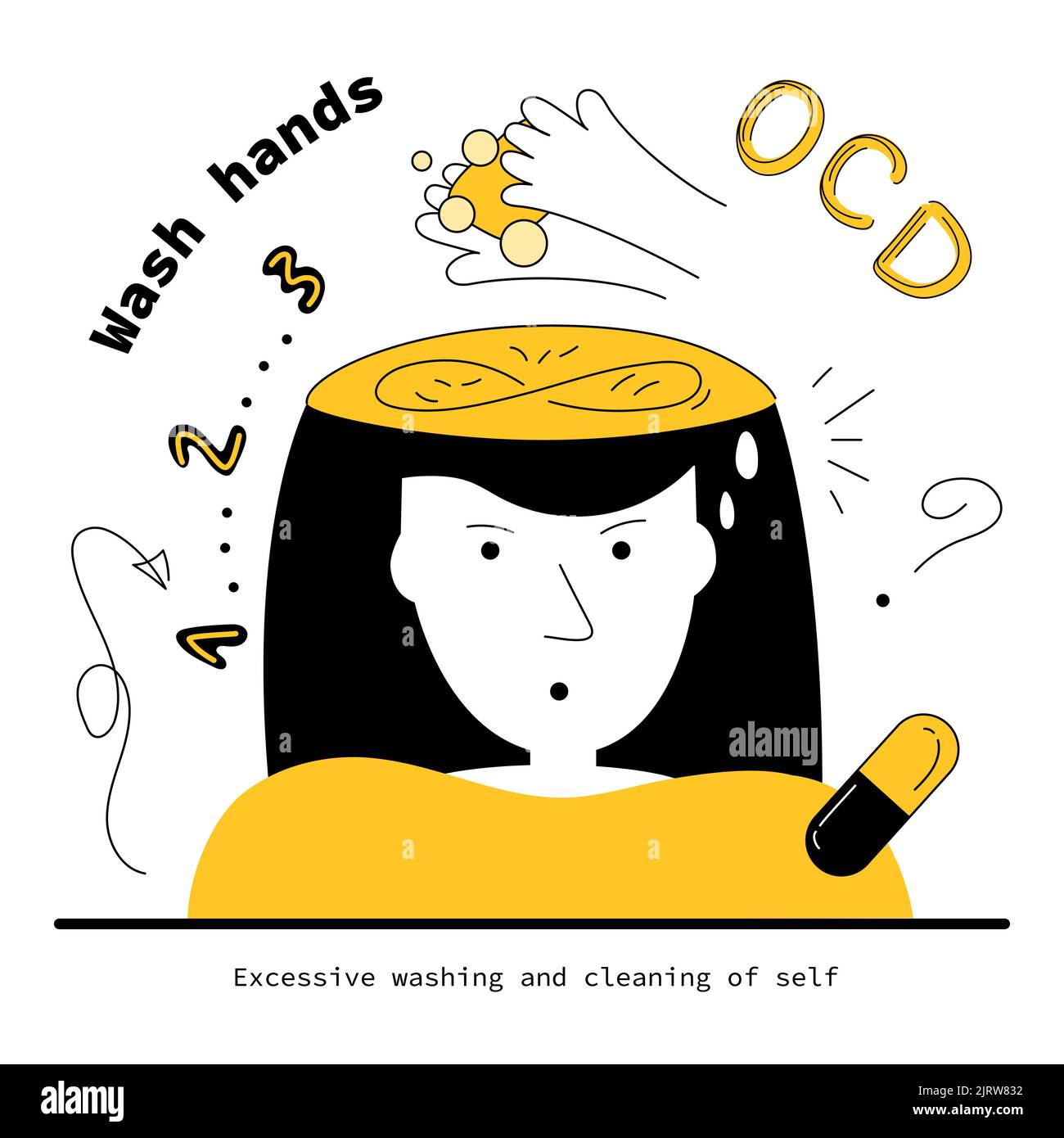 OCD symptoms, women has fear and intrusive thoughts for obsessive wash ...