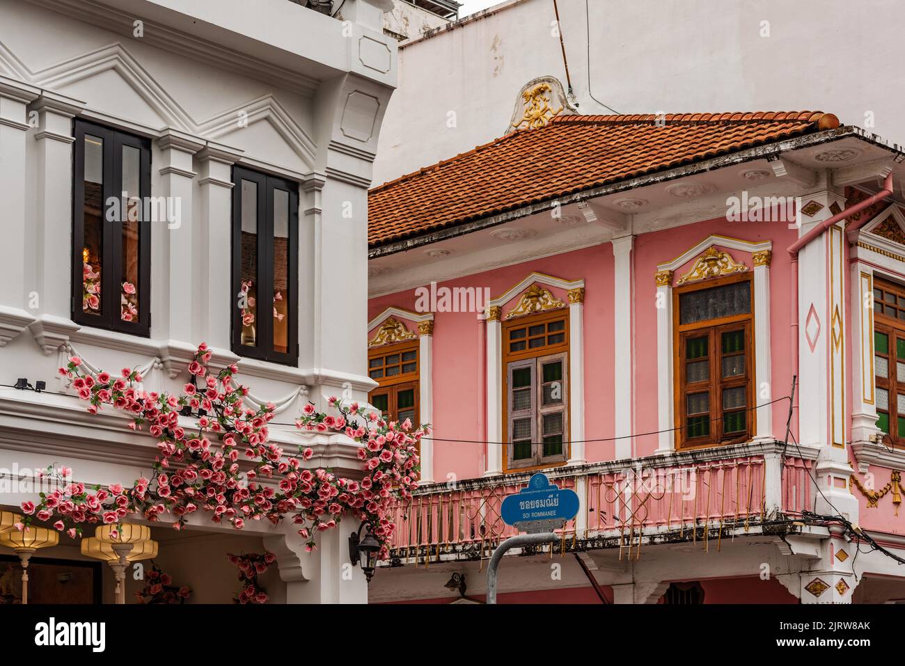 Phuket, Thailand - July 2022: White building with pink flowers on ...