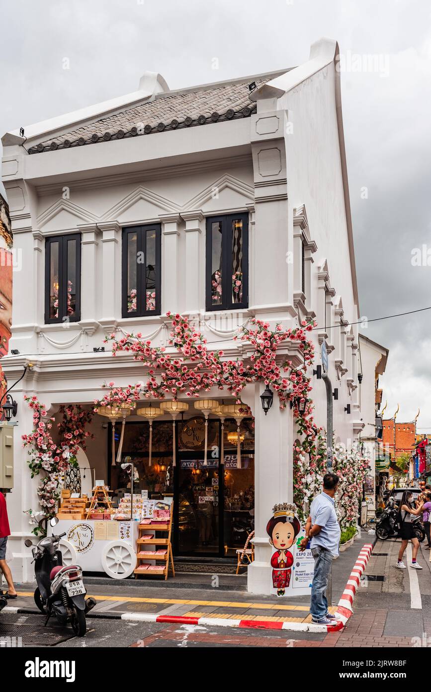 Phuket, Thailand - July 2022: White building with pink flowers on ...