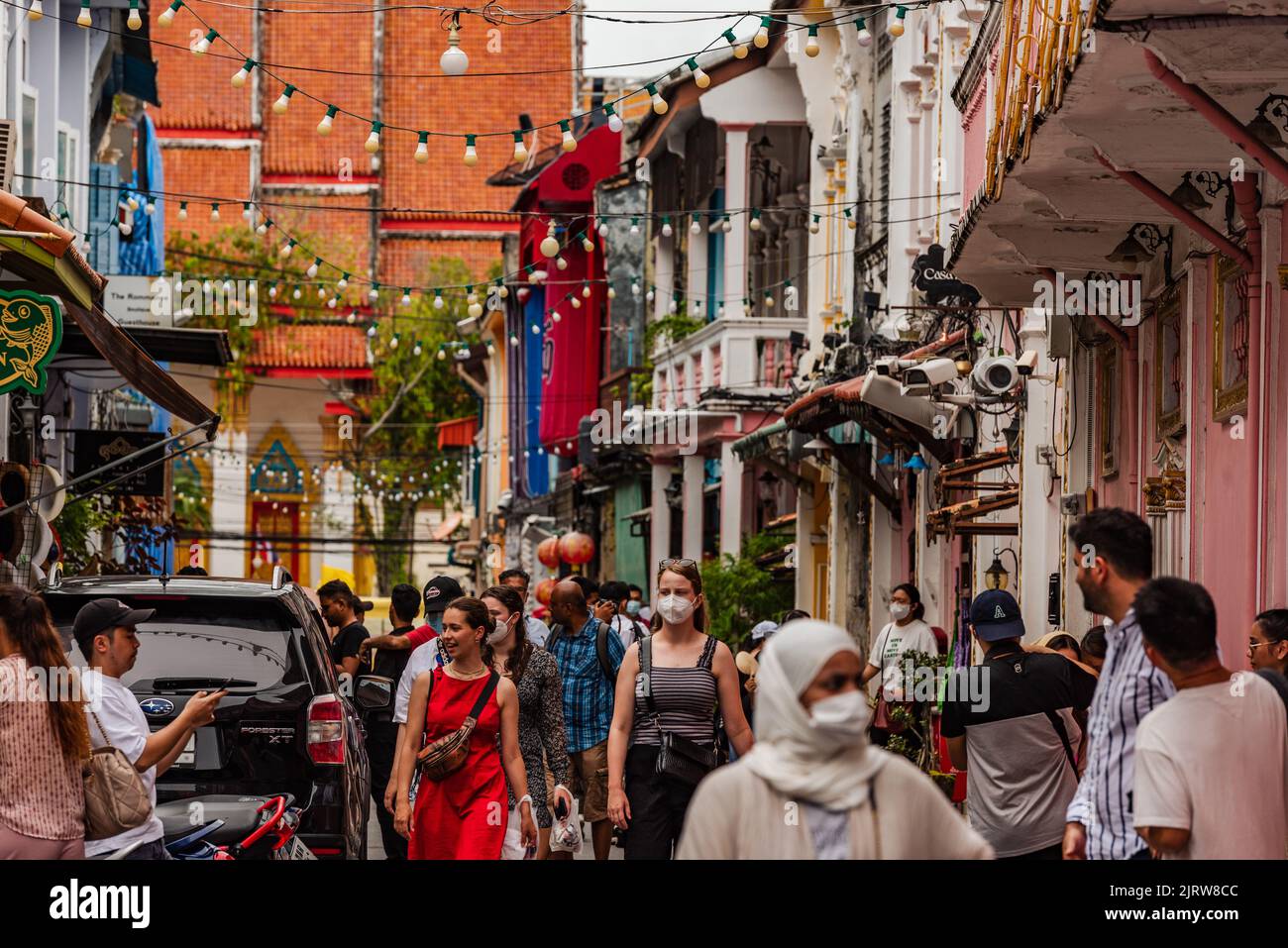 Phuket, Thailand - July 2022: People walking along Soi Rommani Street ...