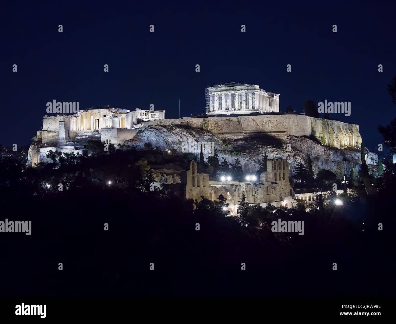 Acropolis in summer during blue hour Stock Photo - Alamy