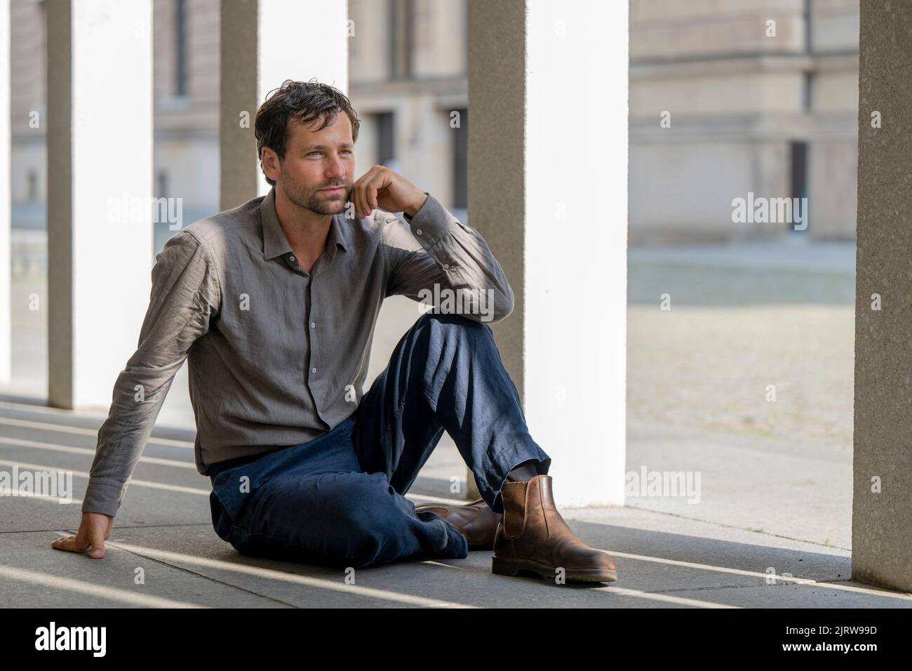 Berlin, Germany. 26th Aug, 2022. Actor Florian Stetter sits at the ...