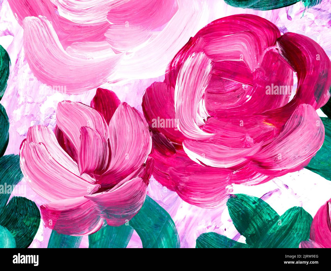 Abstract flowers, painted pink, original hand drawn, impressionism ...