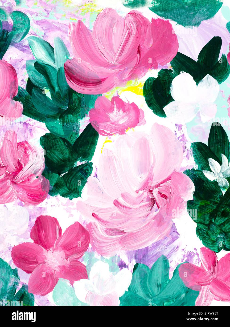 Abstract pink flowers, original hand drawn, impressionism style, color ...