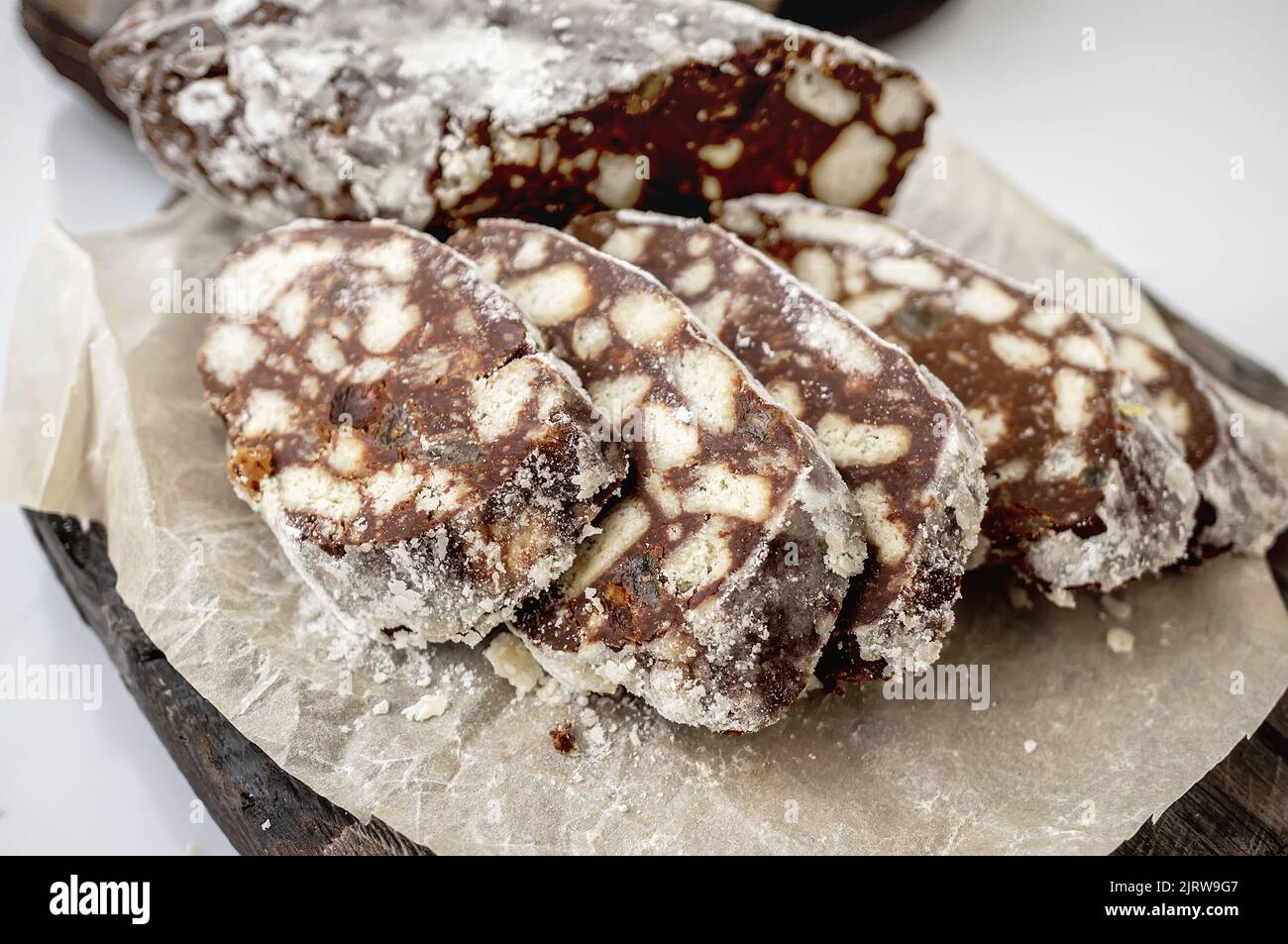 Traditional homemade Italian dessert - christmas chocolate salami Stock ...